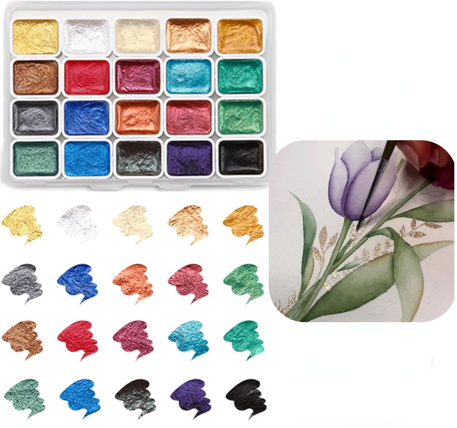 Kolorful - Powder Mineral Pearl Pigment Art Watercolor, 20 Color ...