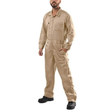Toptie Men's Long Sleeve Coverall, Khaki Coverall Snap and Zip-Front ...
