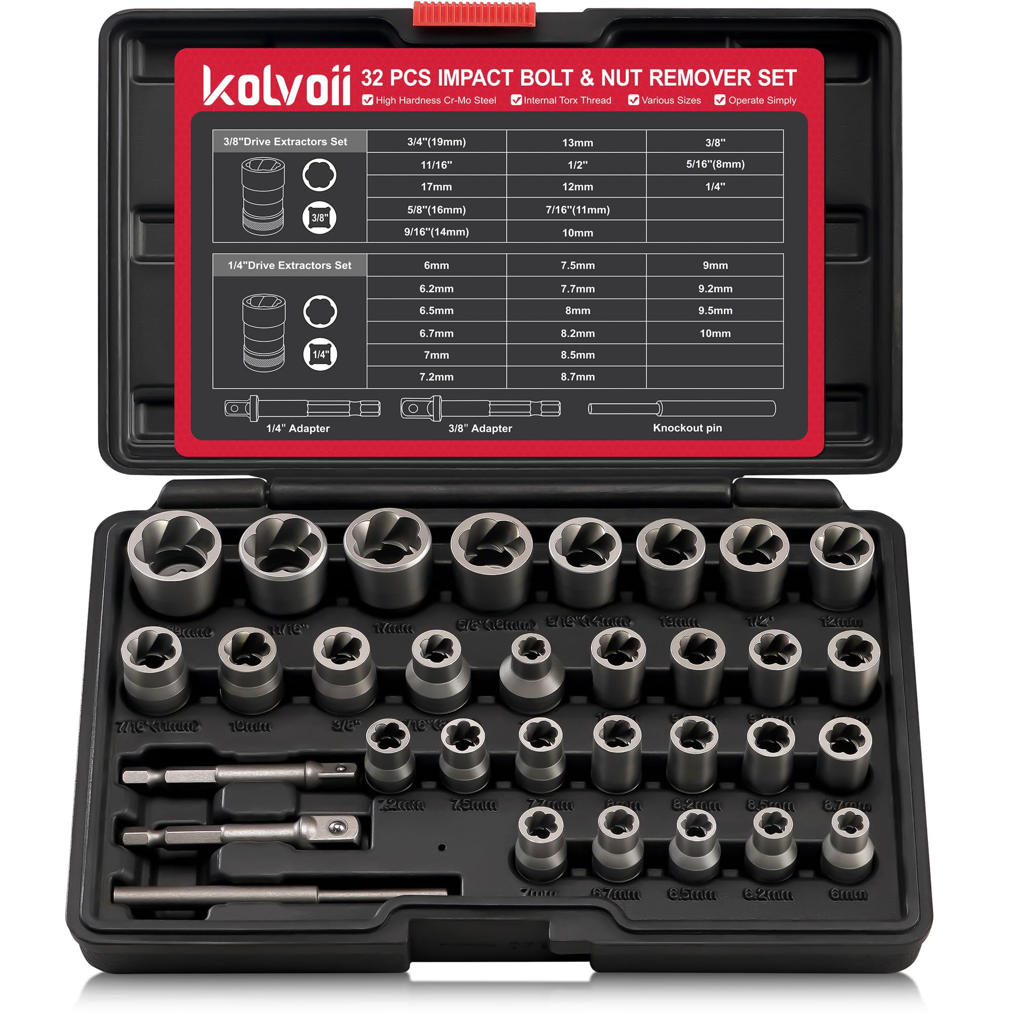 Kolvoii Bolt Extractor Kit, Nut Extractor Socket Set, Stripped ...