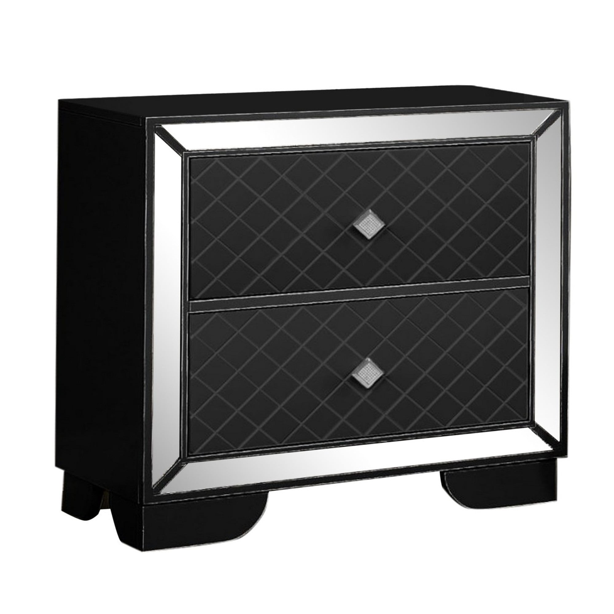 Kom 28 Inch 2 Drawer Nightstand, Diamond Pattern Front, Mirror Trim ...