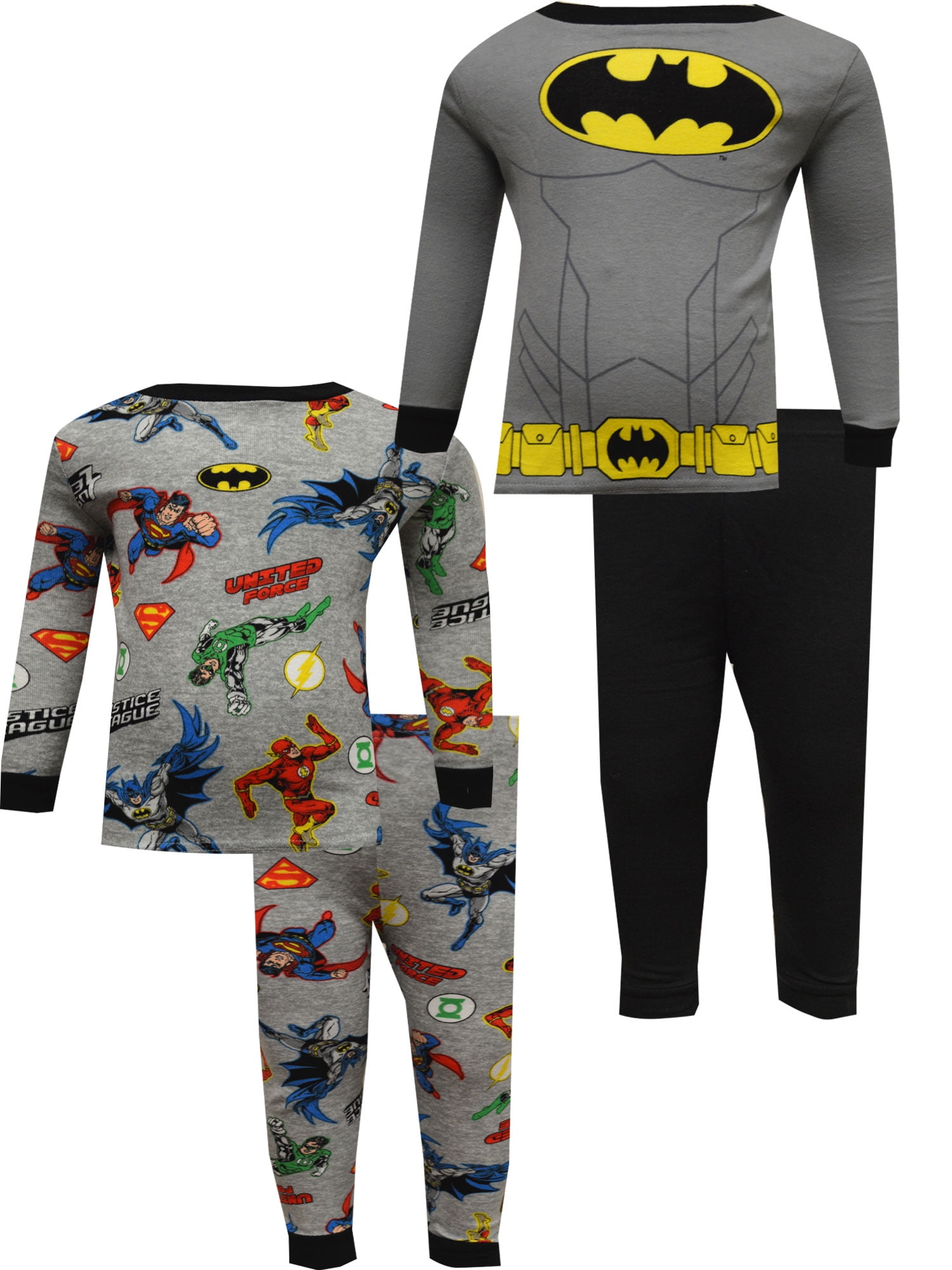 DC Comics Boys Batman Cotton Pajama Set, 4 Piece, Long Sleeve, Black ...