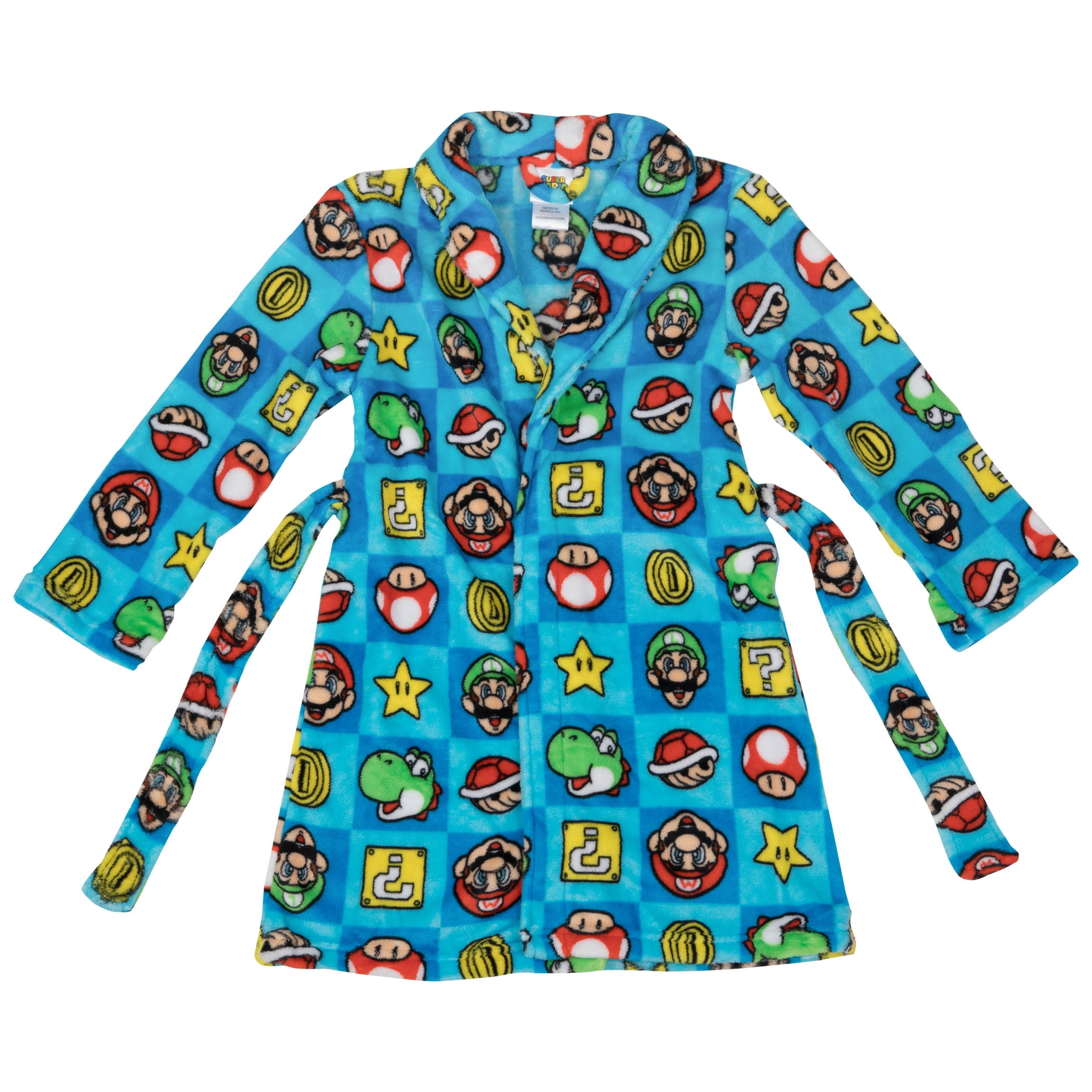 Komar Kids Boys Super Mario Brothers Classic Characters Blue Plush Robe ...