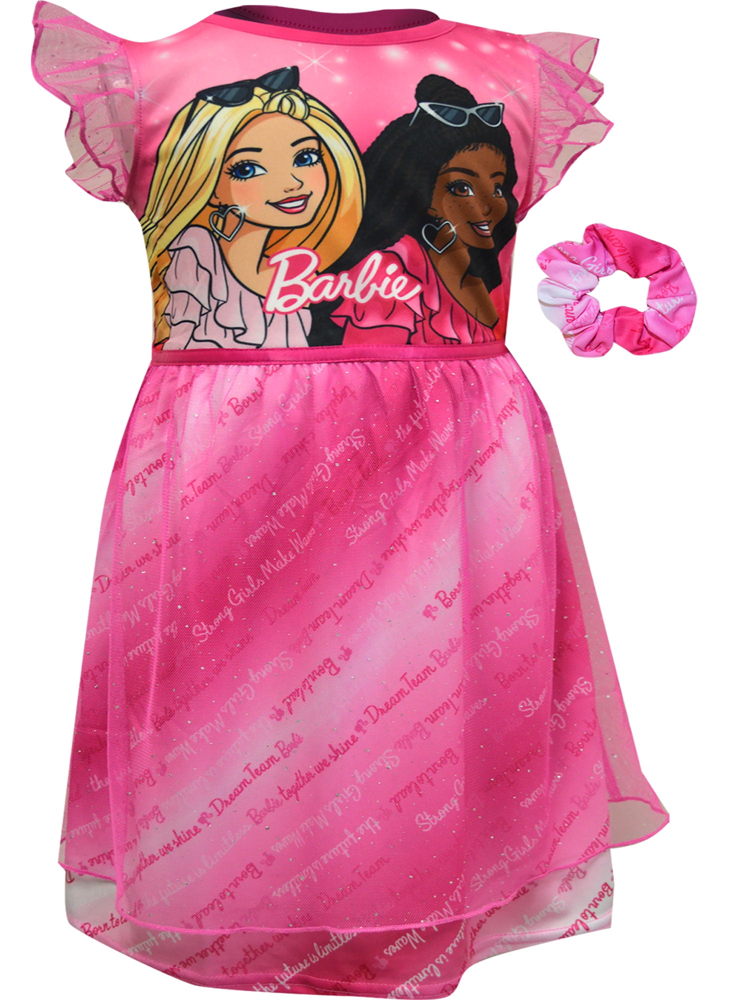 Komar Kids Girls Barbie Dress Up Toddler Nightgown with Scrunchie (2T ...