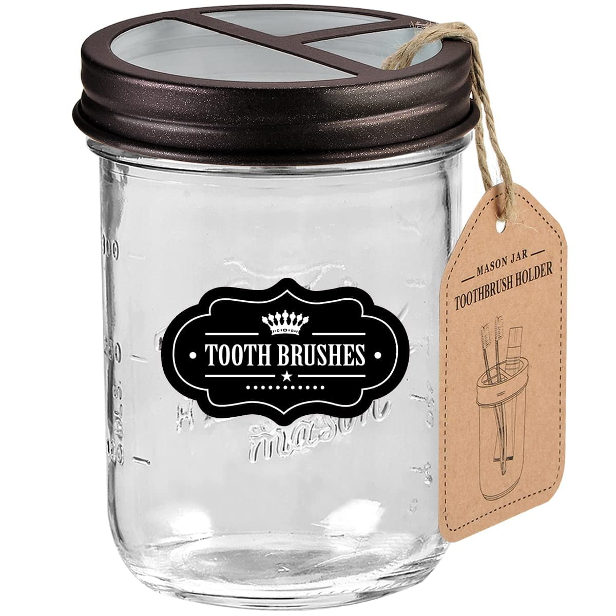 Komashr Mason Jar Toothbrush Holder -Bronze - with 16 Ounce Mason Jar ...