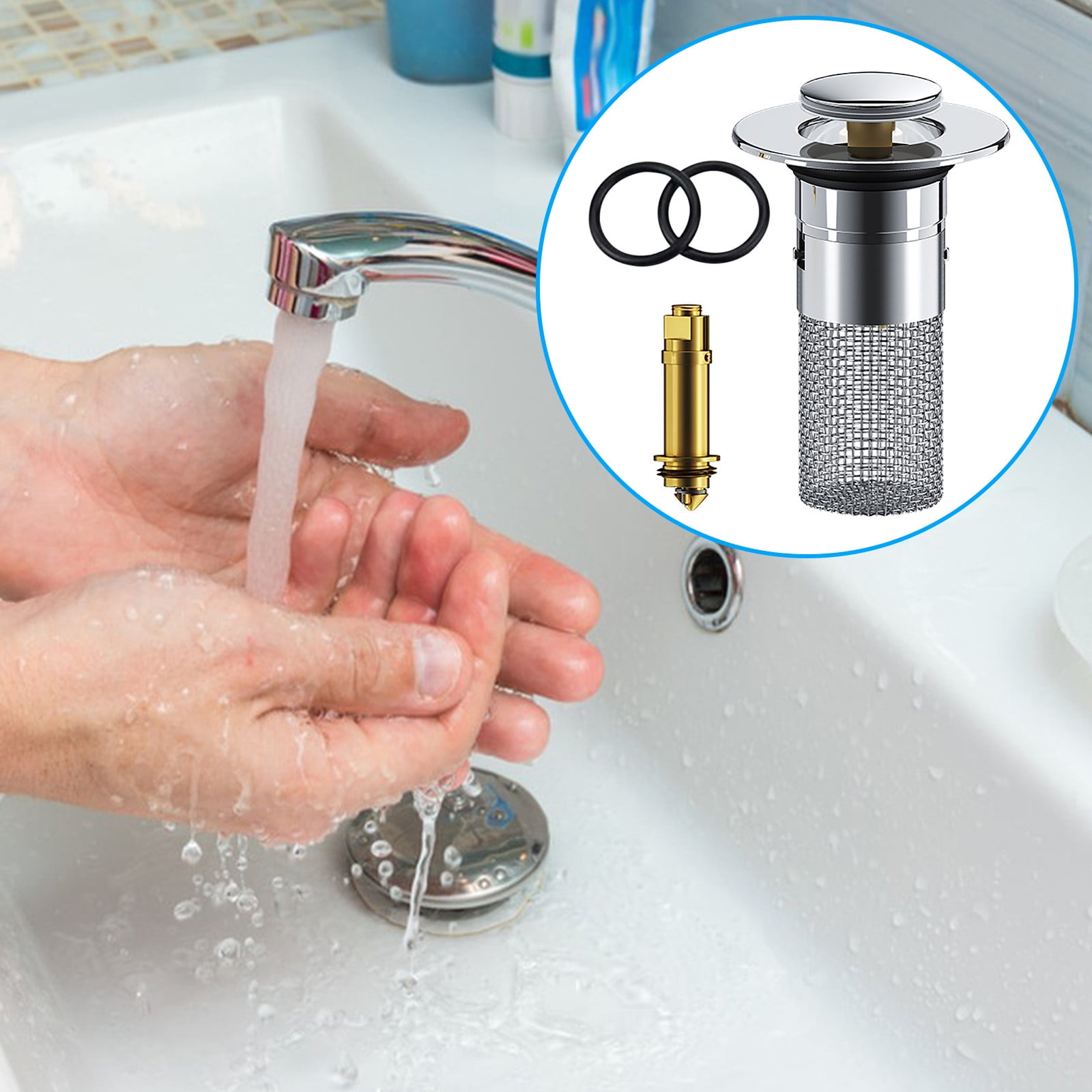 Komiseup 2 in 1 Bathroom Sink Stopper, Pop Up Bathroom Sink Drain ...
