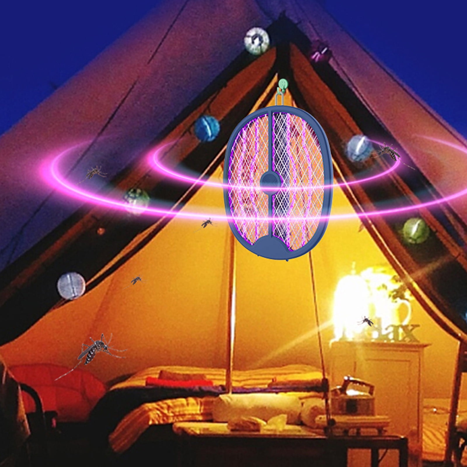 Komiseup Foldable Electric Fly Swatter Racket, Portable 2 in 1 Bug ...