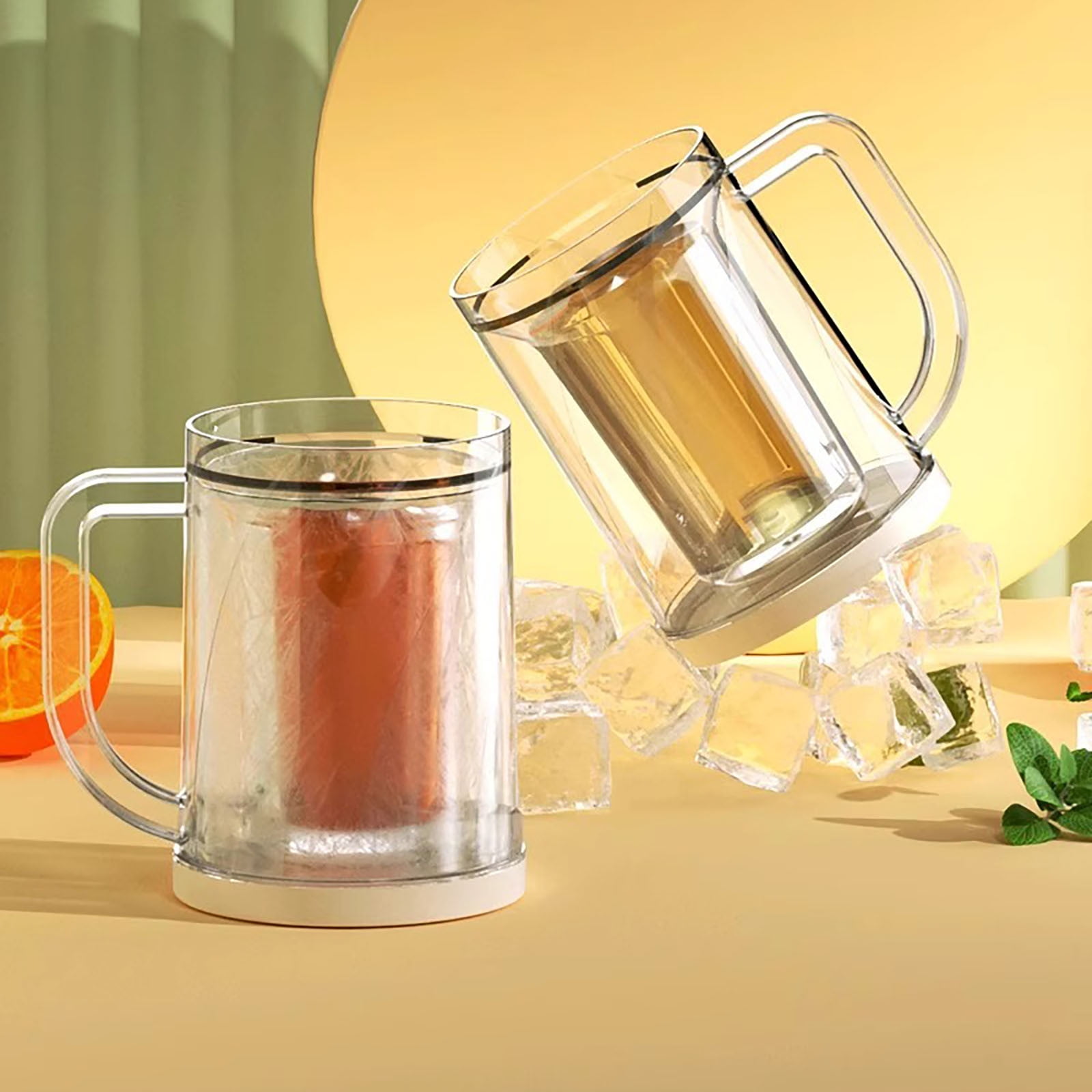 Komiseup Freezer Beer Mugs, Double Wall Gel Frosty Freezer Ice Mugs ...