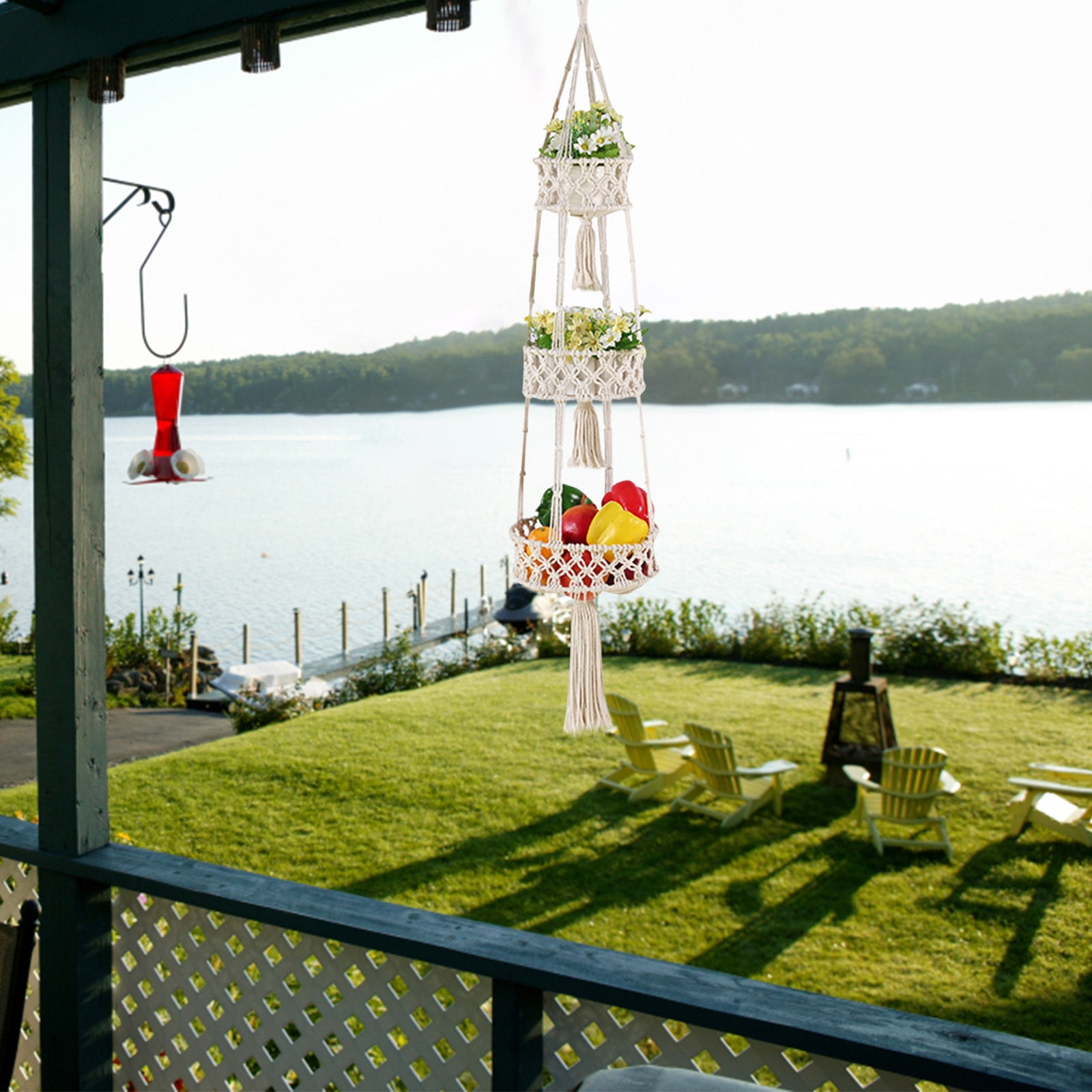 Komiseup Hanging Basket, Macrame Plant Hanger, Large 3-Tier Macrame ...