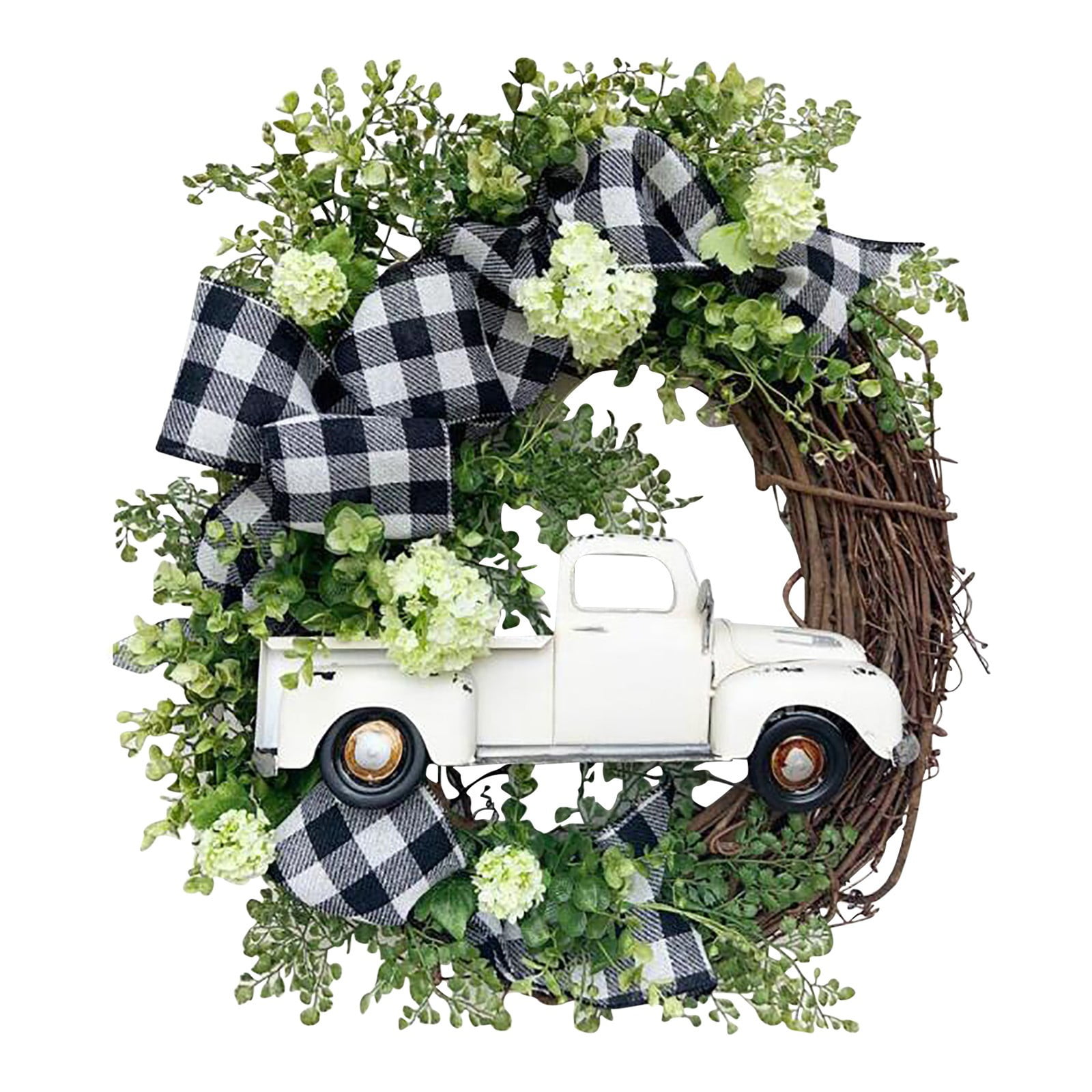 Komiseup Spring Wreaths with Truck Sign for Front Door Decor,Spring ...
