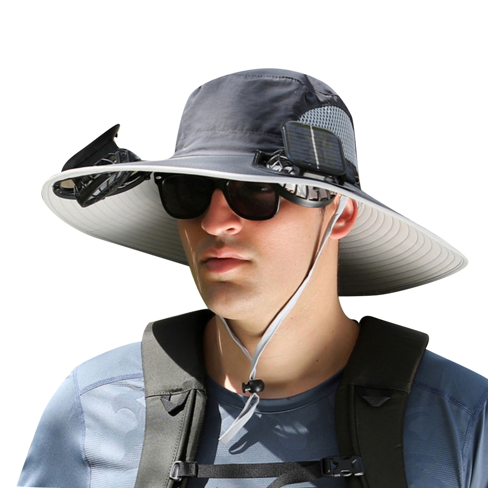 Komiseup Wide Brim Solar Fan Hat, Fishing Hat Men Sun Hat with 2 Solar ...
