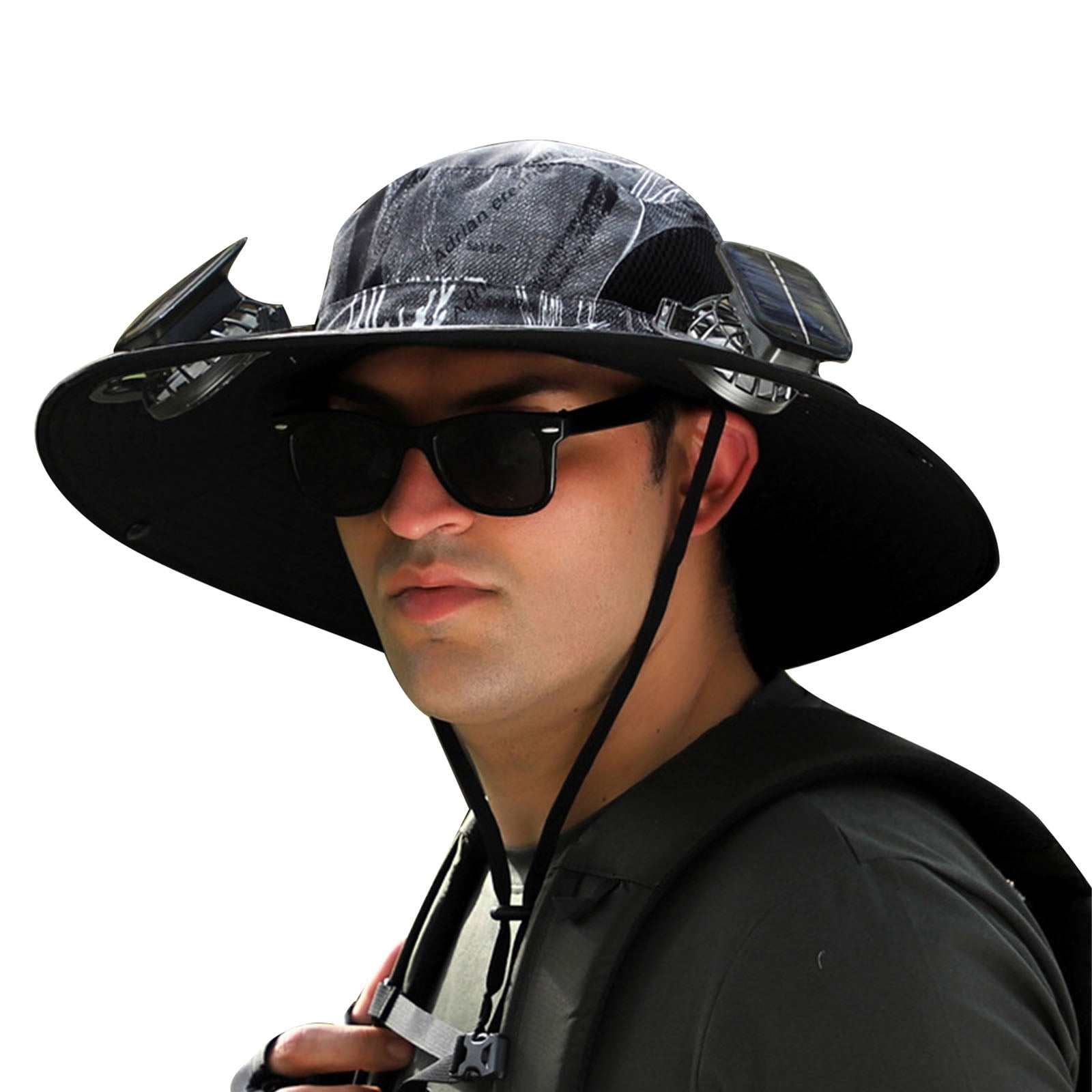 Komiseup Wide Brim Solar Fan Hat, Fishing Hat Men Sun Hat with 2 Solar ...