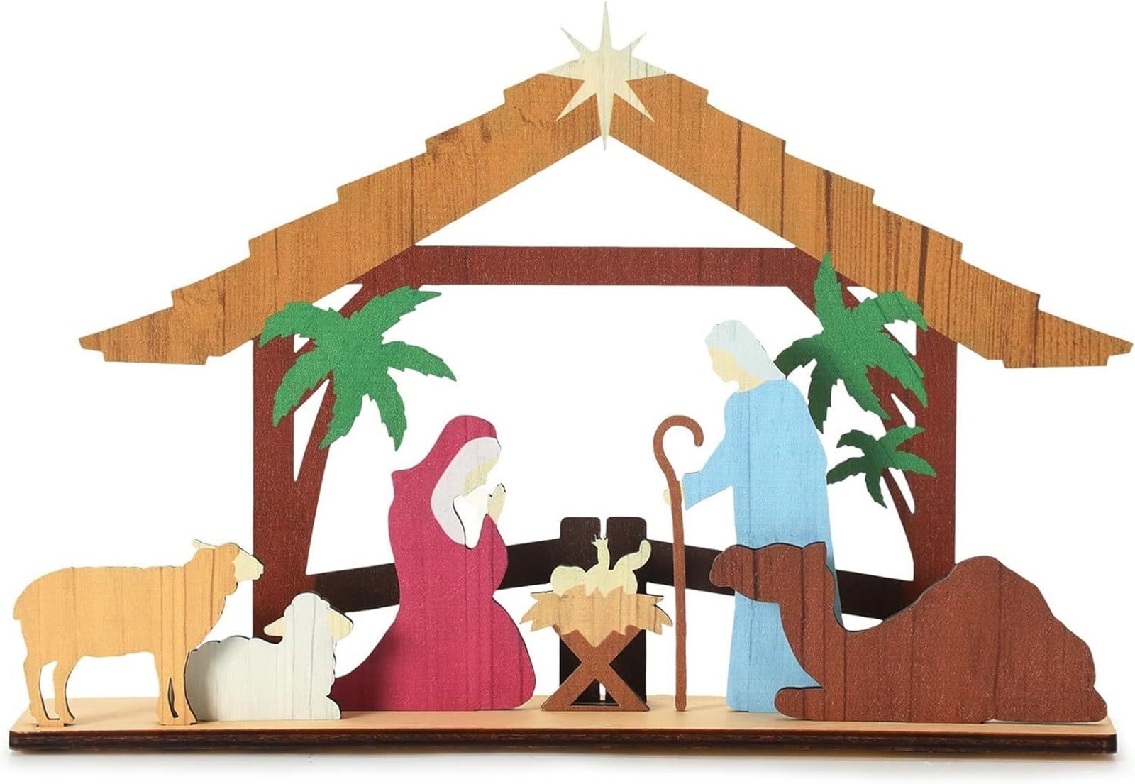 Komiseup Wooden Nativity Set Wooden Manger Creche Nativity Scene ...