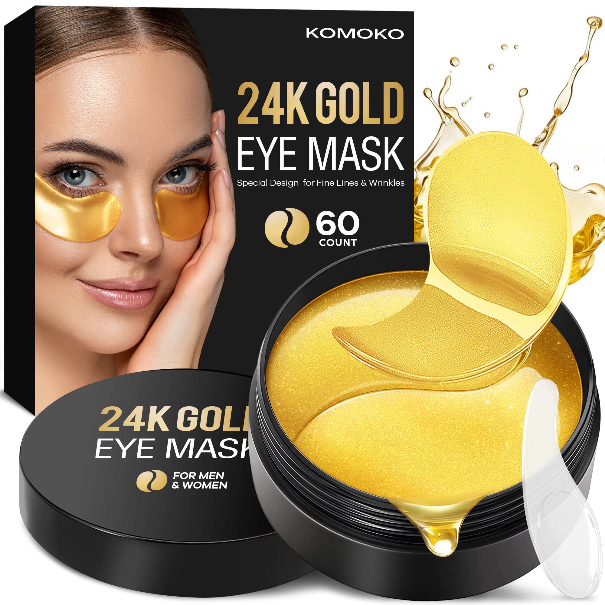 Komoko 30-Pairs 24K Gold Under HYZ01 Eye Patches, Golden Under Eye Mask ...