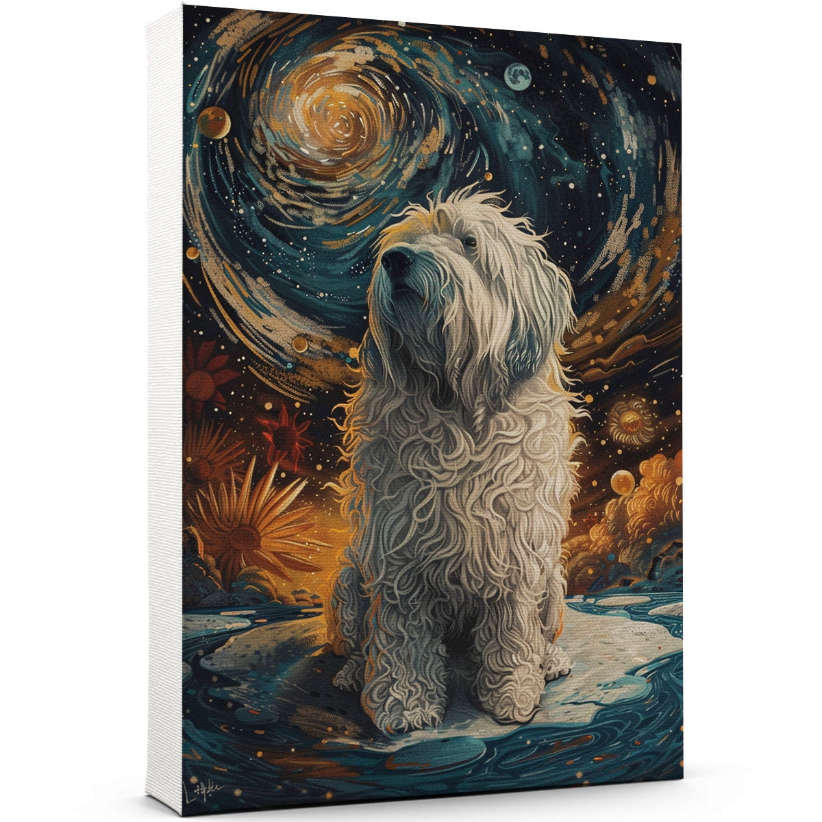 Komondor Dog Art Starry Night-Inspired - Contemporary Abstract Modern ...