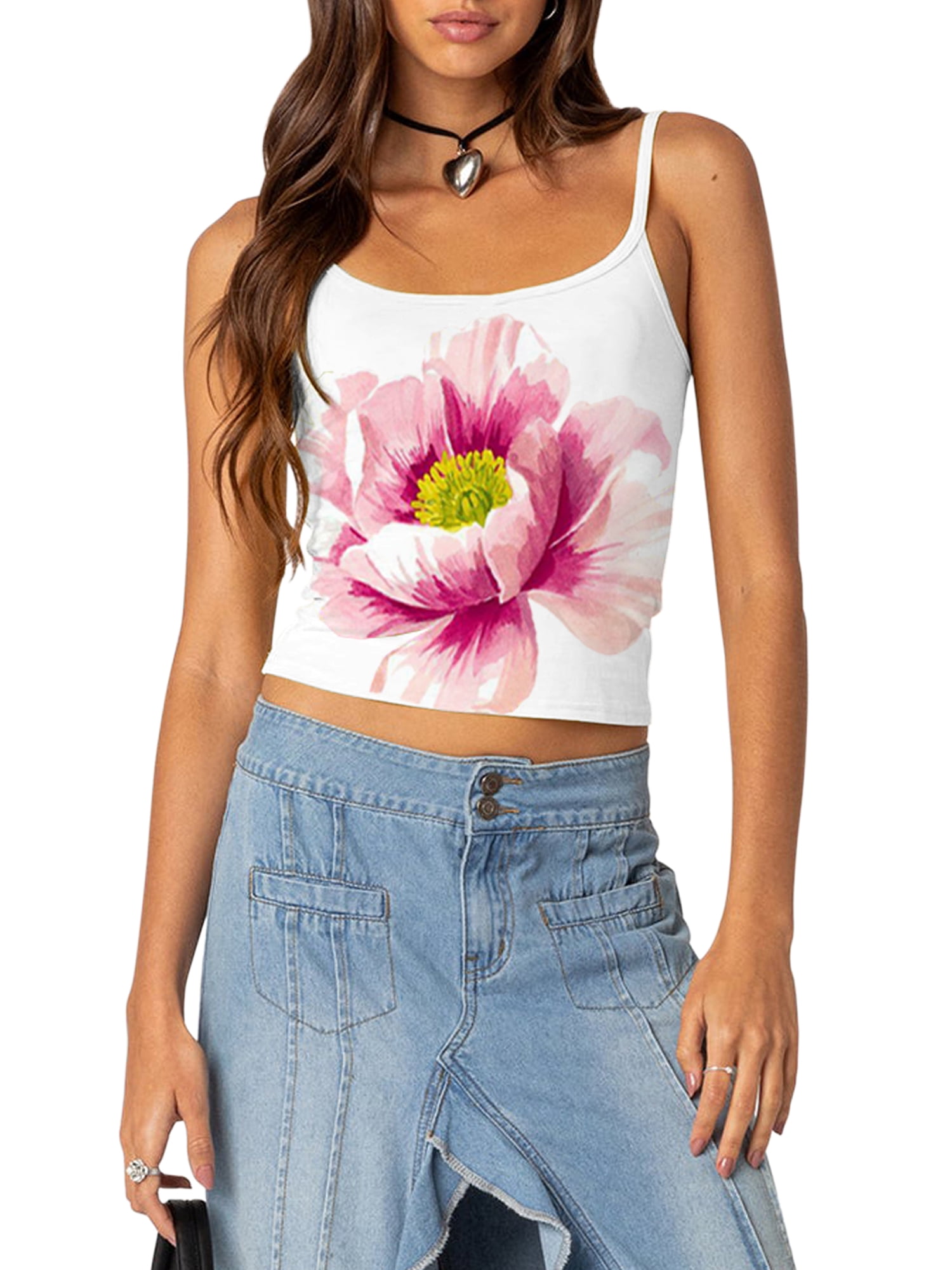 Komoo Women Aesthetic Graphic Tank Top Sleeveless Flower Print Camis ...