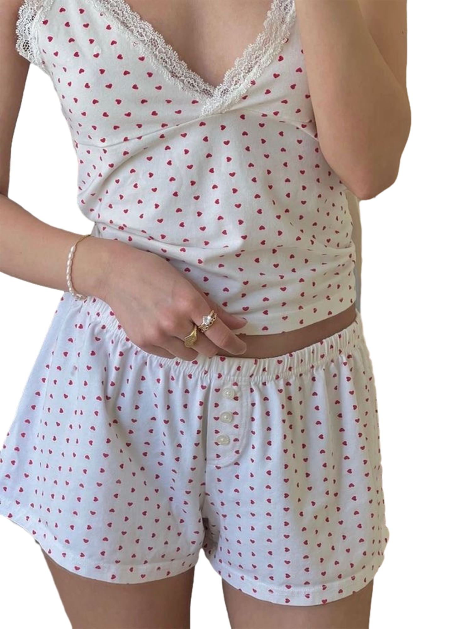 Komoo Women Cute Sleep Shorts Low Rise Button Front Floral Heart ...