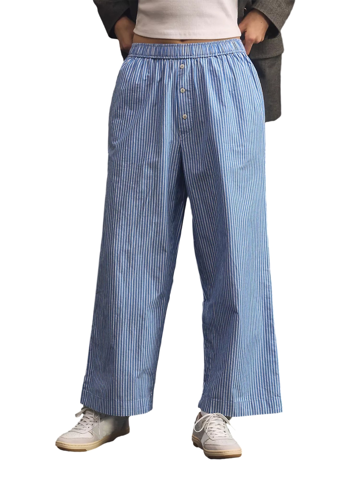 Komoo Women Striped Pajamas Pants Elastic Low Rise Wide Leg Baggy ...