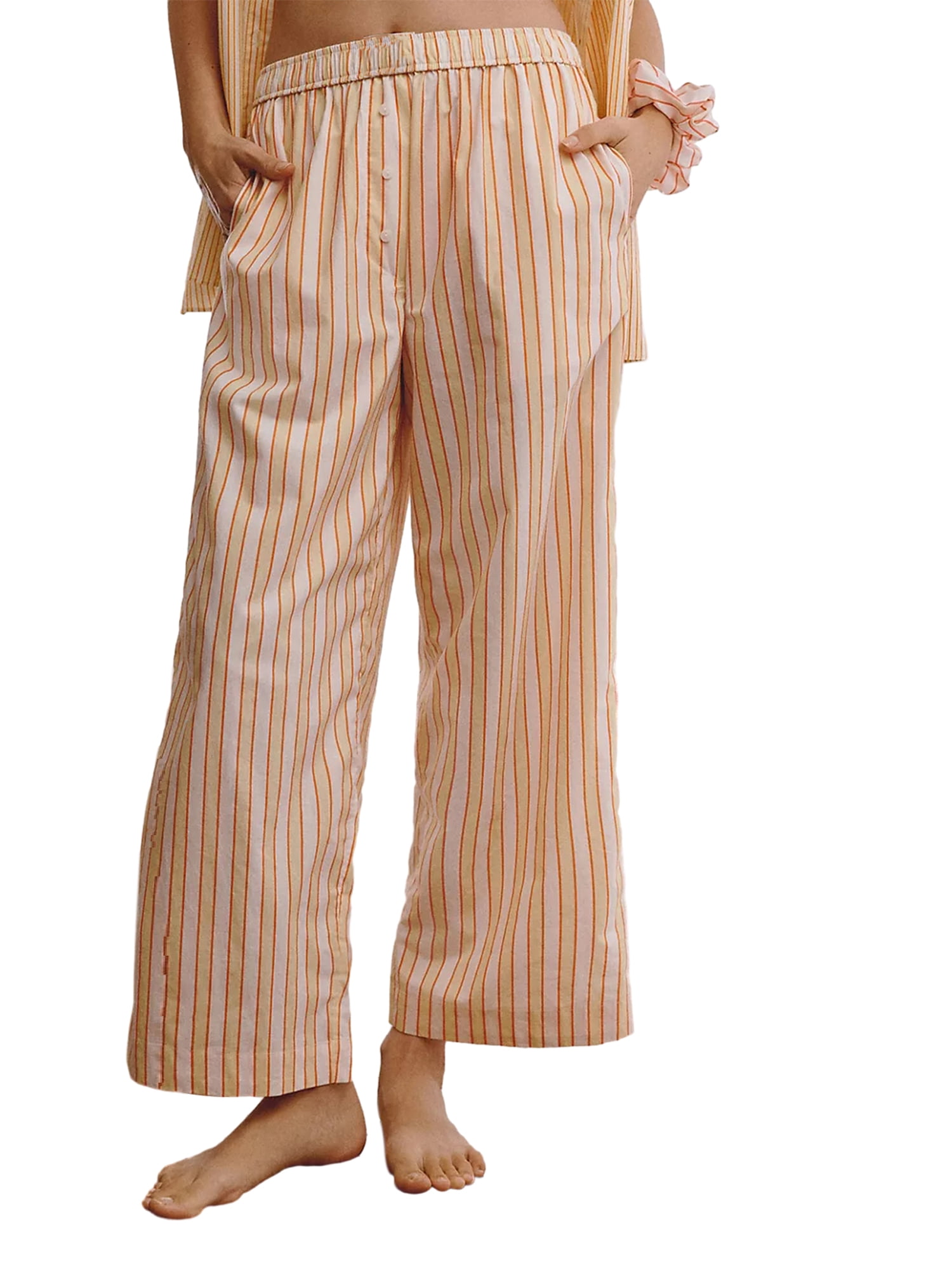 Komoo Women Striped Pajamas Pants Elastic Low Rise Wide Leg Baggy ...