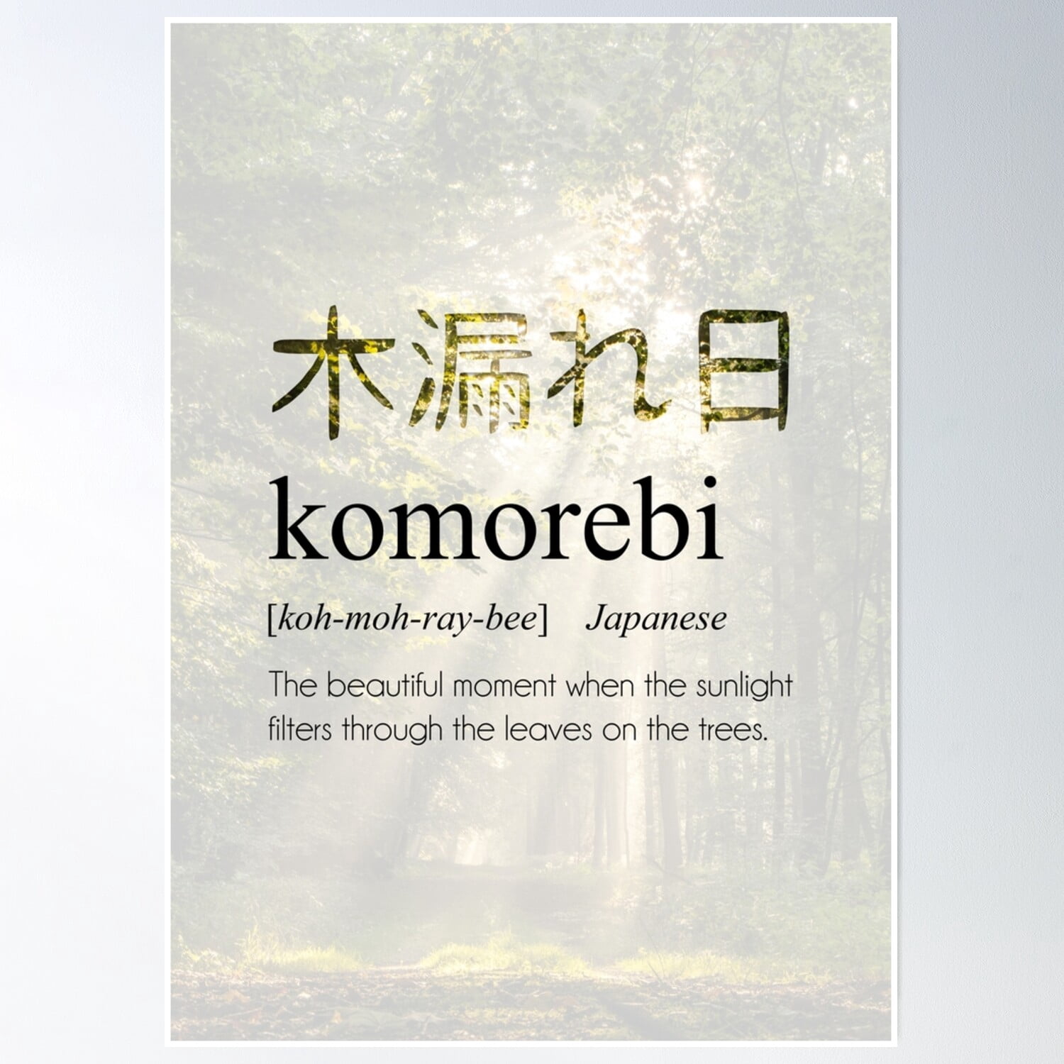 Komorebi Definition, Japanese Word Meaning Poster Wall Art, Modern Wall ...