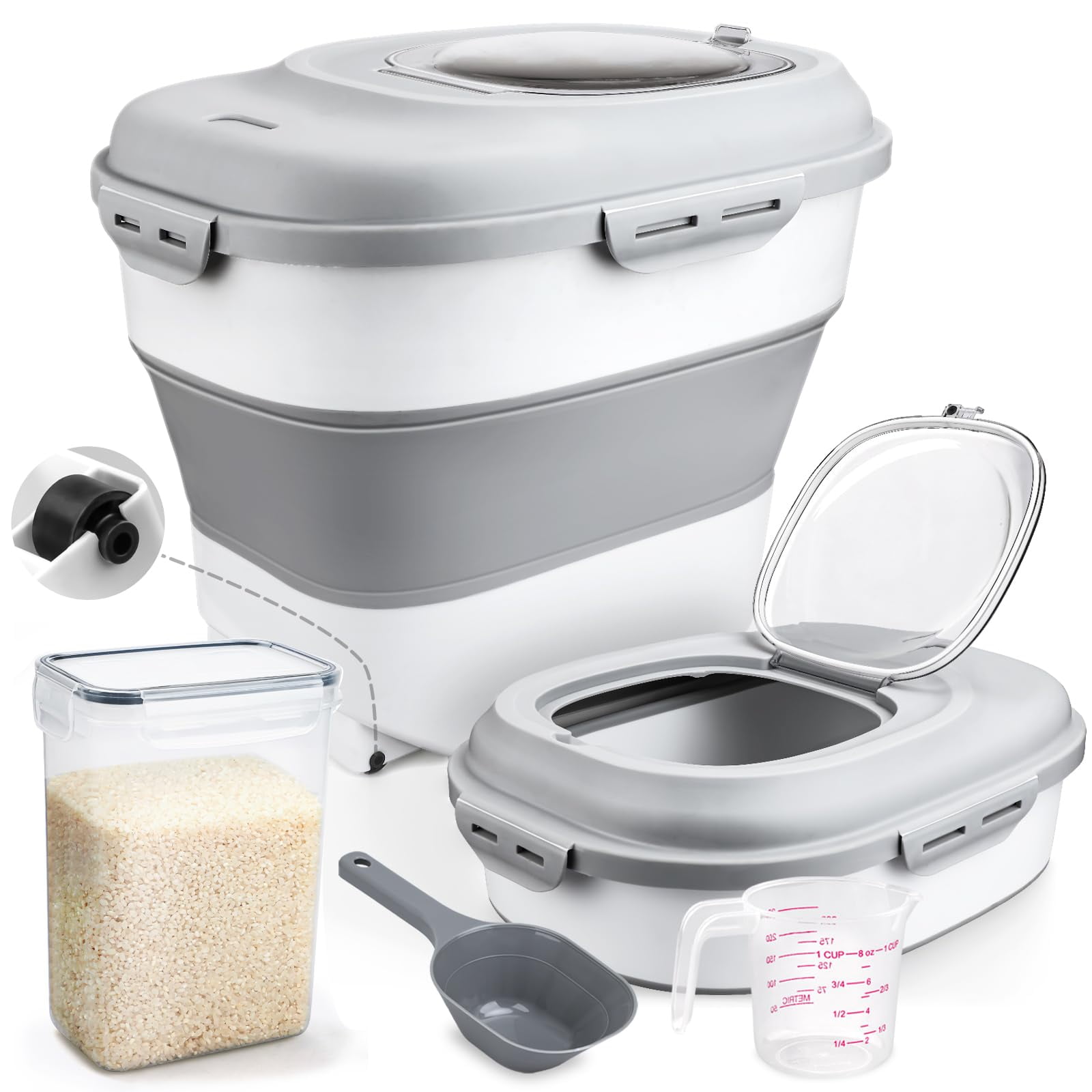 Komzon Storage Bin Cereal Containers, 13-50lb Collapsible Container ...