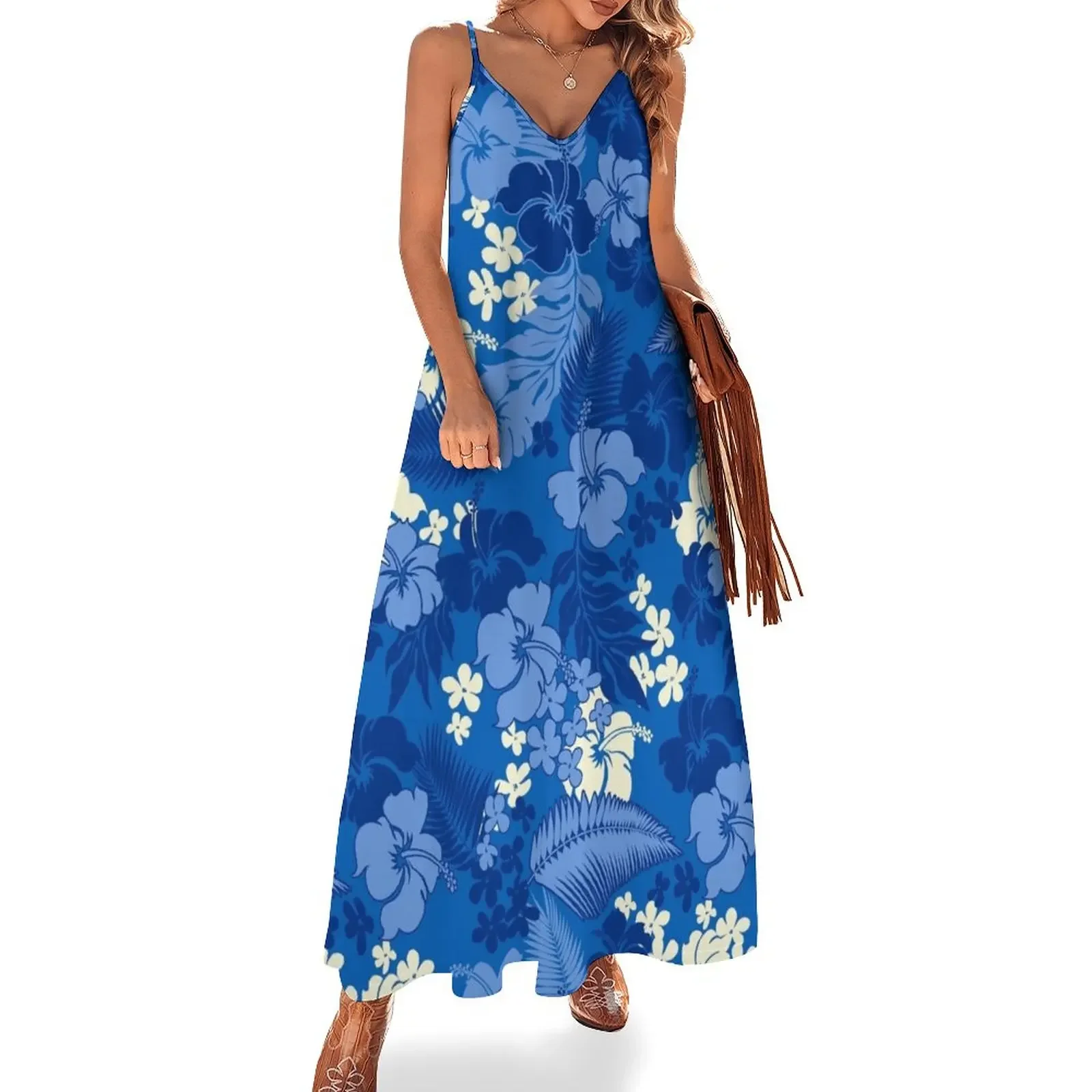 Kona Bay Hawaiian Hibiscus Aloha Shirt Print - Royal Blue Sleeveless ...