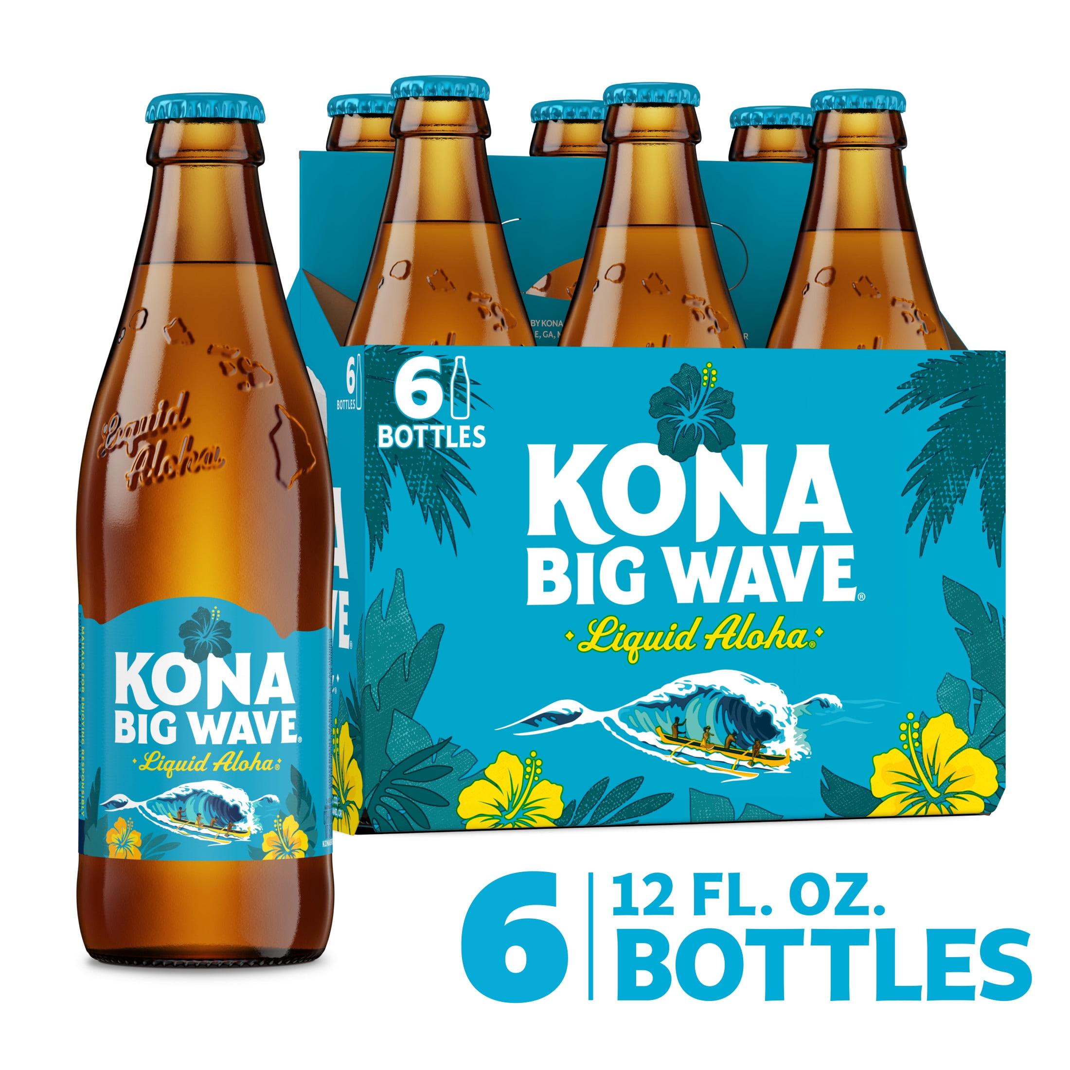 Kona Big Wave Golden Ale Beer, 6 Pack Beer, 12 fl oz Glass Bottles, 4.4 ...