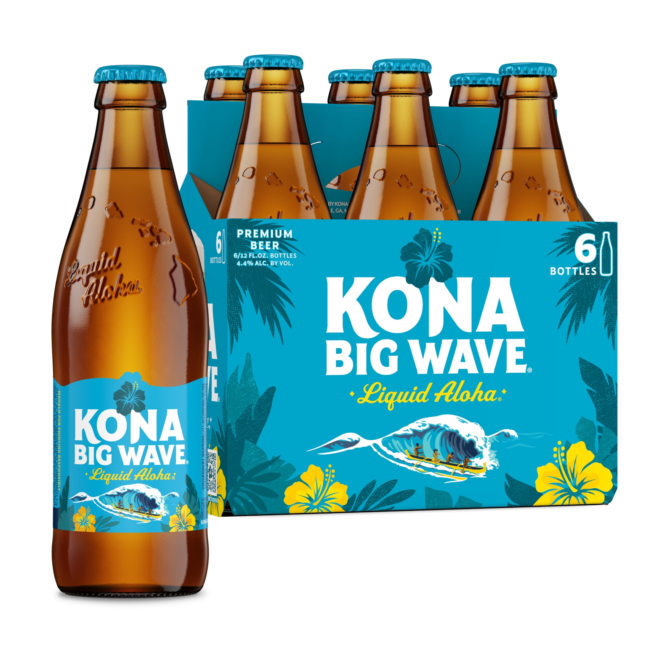 Kona Big Wave Premium Domestic Beer, 6 Pack Beer, 12 fl oz Glass Bottles, 4.4 % ABV - Walmart.com