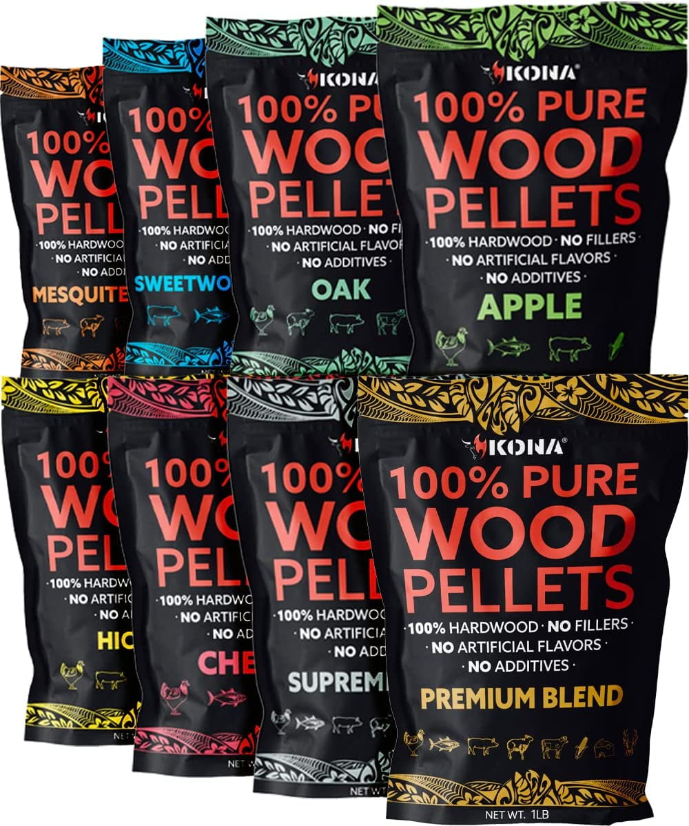 Kona, Wood Pellets, 8x1lb Variety Pack, Compatible with Ninja Woodfire ...
