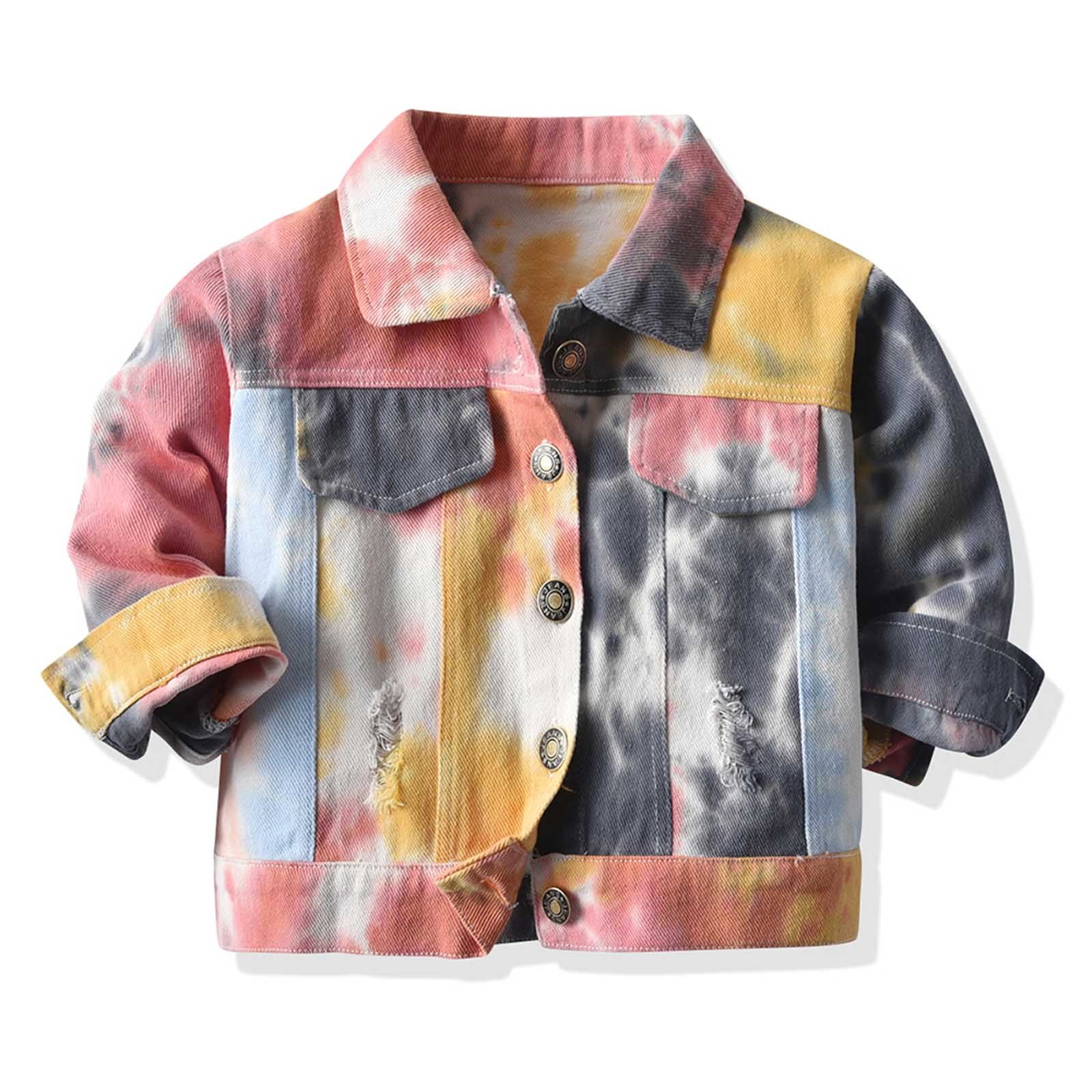 Konbeca Toddler Baby Girls Jean Jacket Coat, Fall Winter Tie Dye Ripped ...