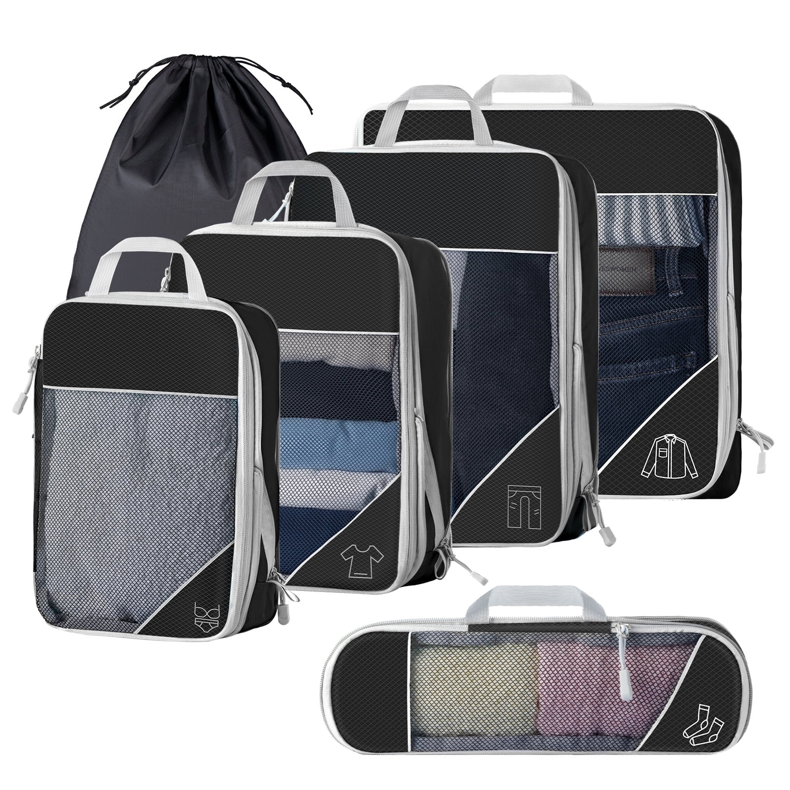 Koncle 6 Pcs Compression Packing Cubes for Suitcases, Extensible Travel ...
