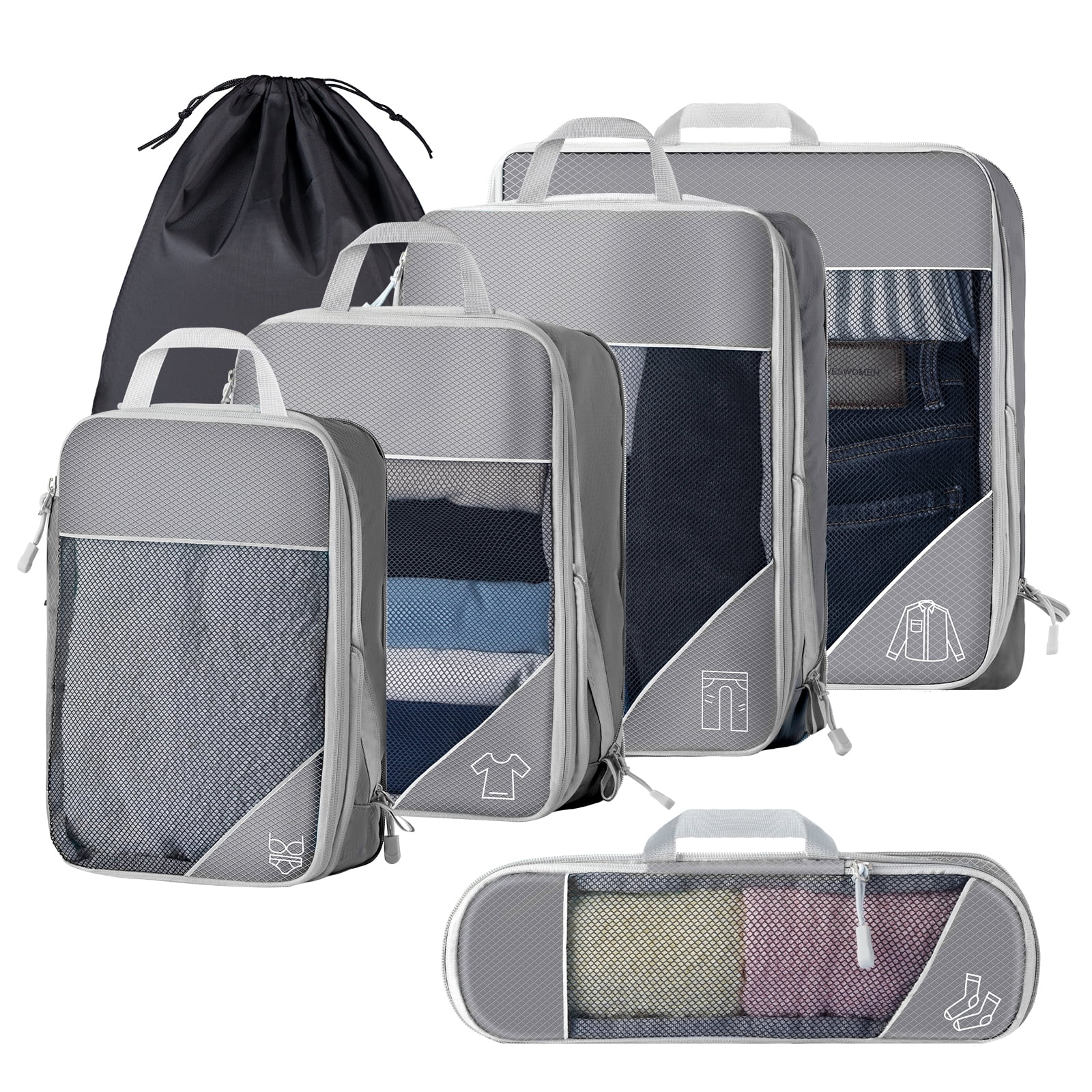 Koncle 6 Pcs Compression Packing Cubes for Suitcases, Extensible Travel ...