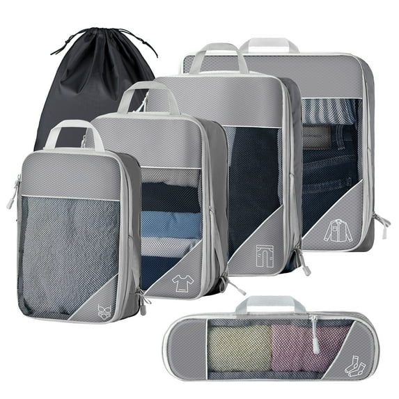 Koncle 6 Pcs Compression Packing Cubes for Suitcases, Extensible Travel ...