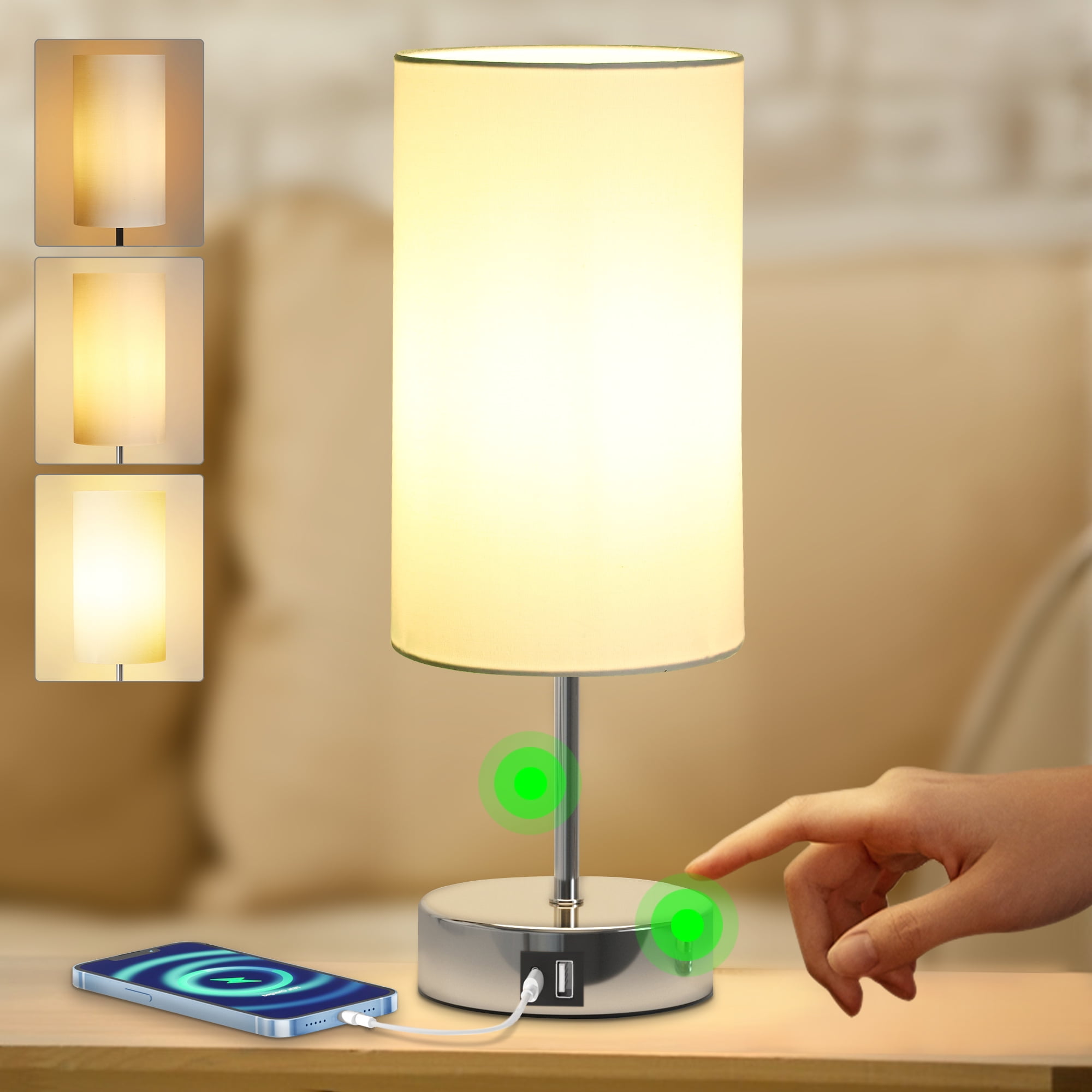 Koncle Touch Control Table Lamp with USB & AC Ports, Dimmable for ...