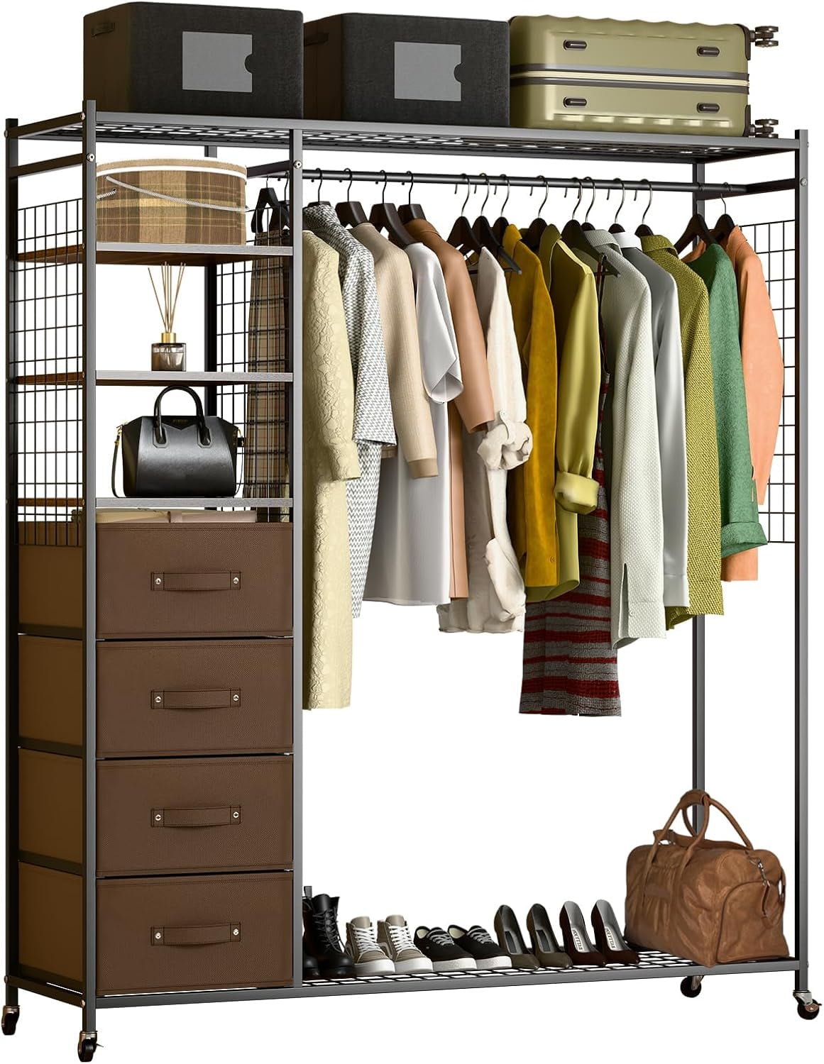 Konelia Clothes Rack with 5 Shelves & 4 Drawers Portable Wardrobe ...