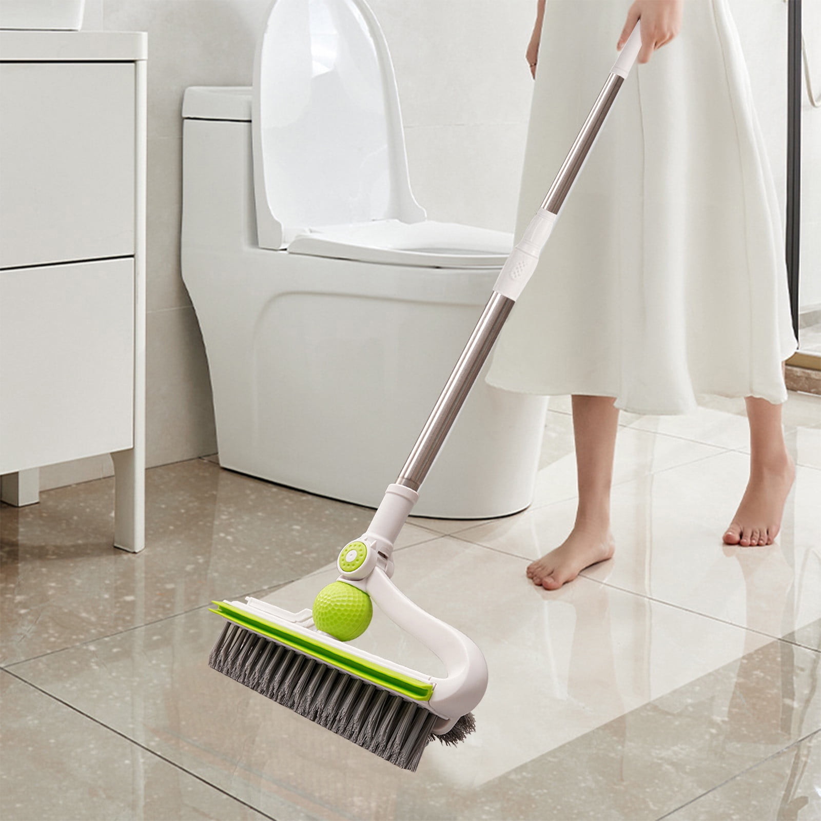 Konghyp 2 In 1 Floor Scrub Brush Adjustable Handle With V Shaped