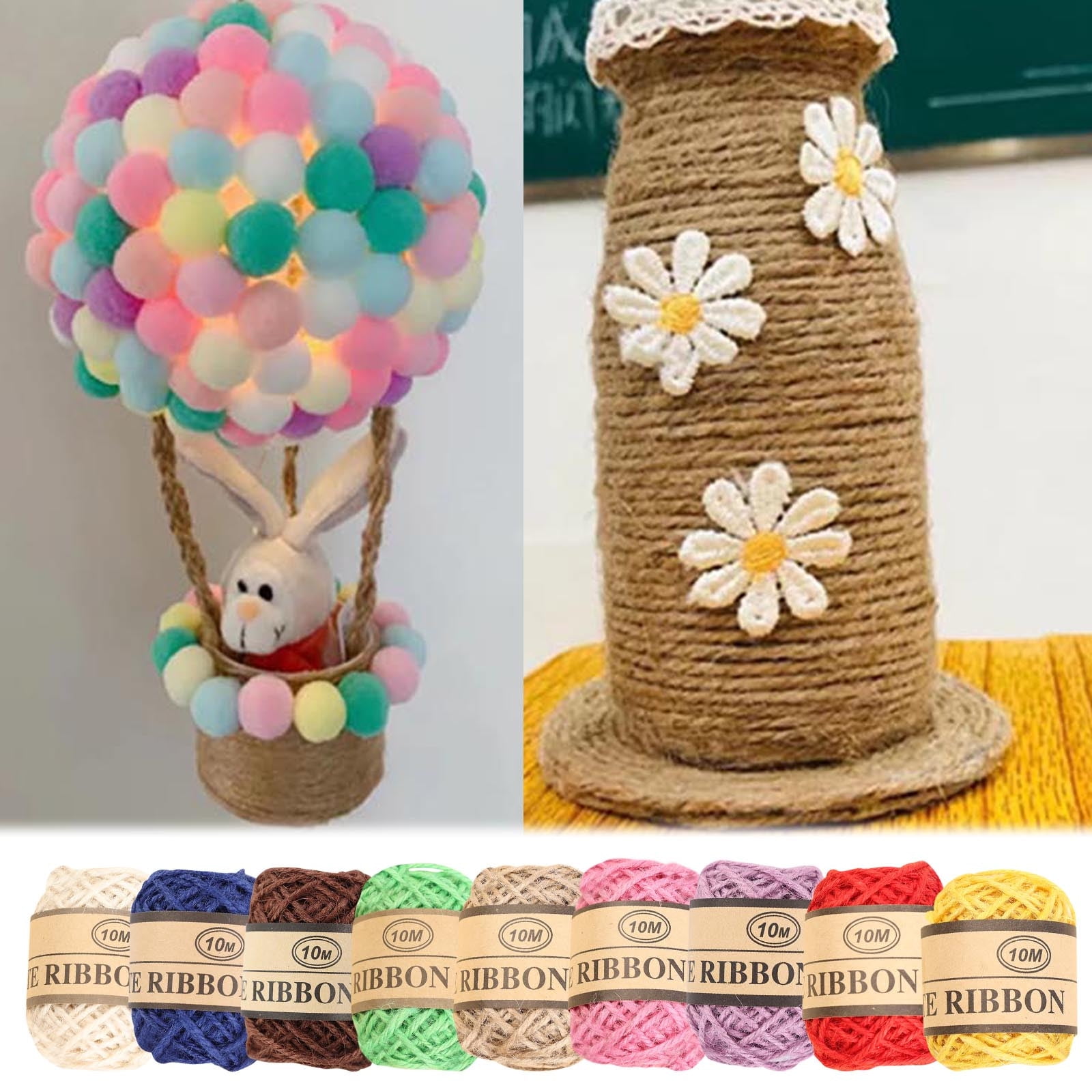 Konghyp 32.8 Feet Decorative Colored Hemp Rope,For DIY Art Craft Gift ...