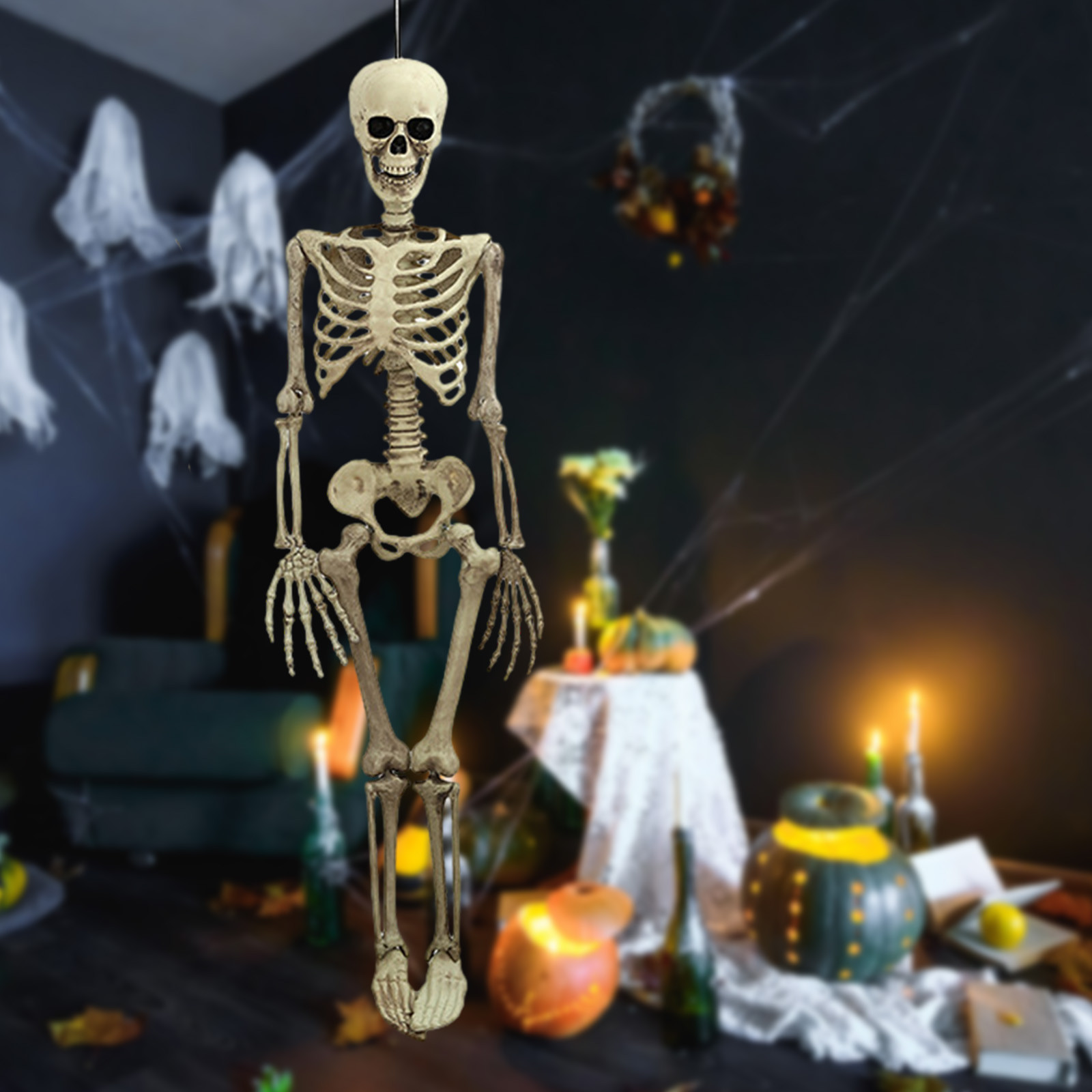 Konghyp 35 Inch Halloween Posable Skeleton Decor, Skeleton Prop for ...