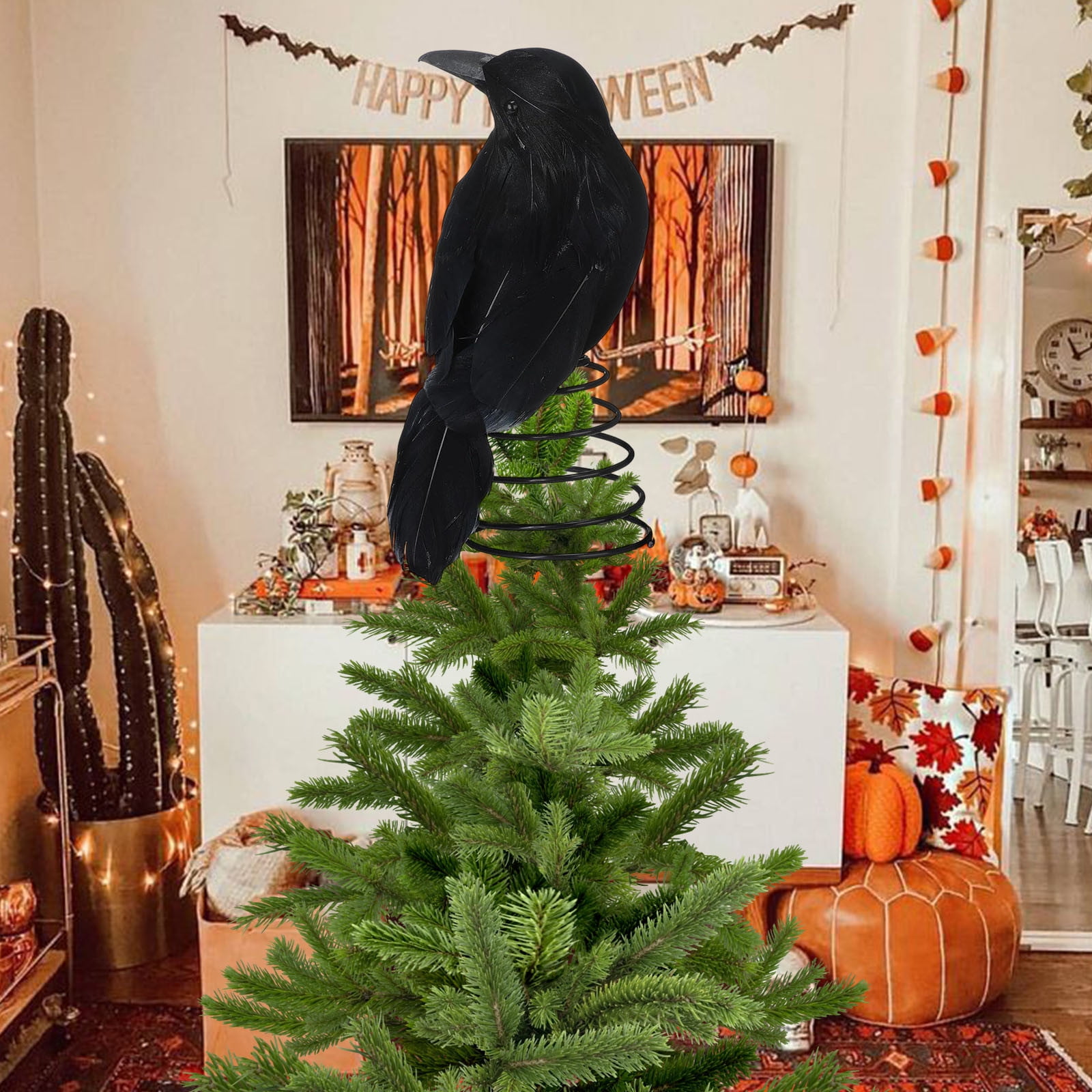 Konghyp Halloween Crow Miniature Tree Topper, Festive Halloween Tree ...