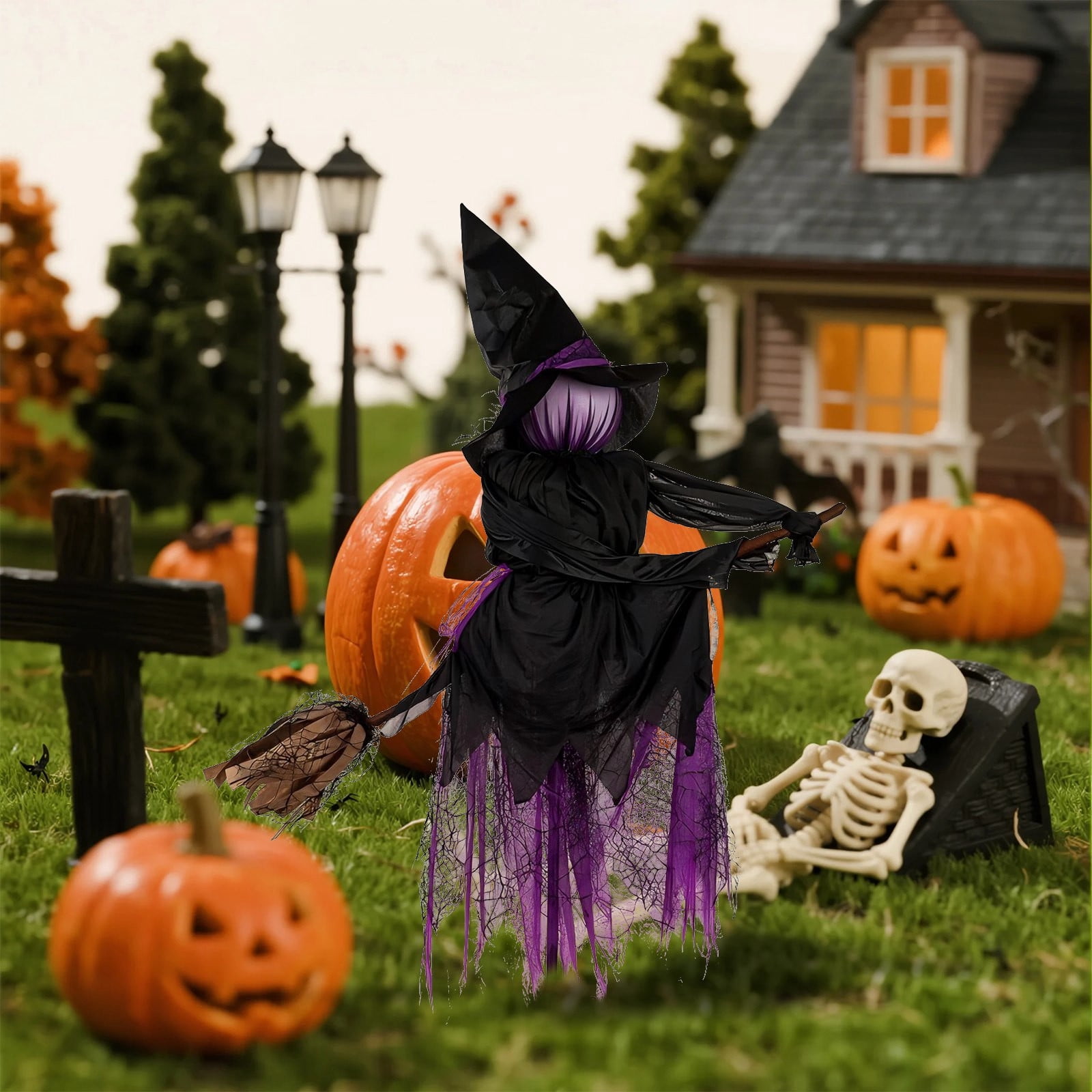 Konghyp Halloween Witch Yard Decor, Light Up Witch Stakes for Outdoor ...
