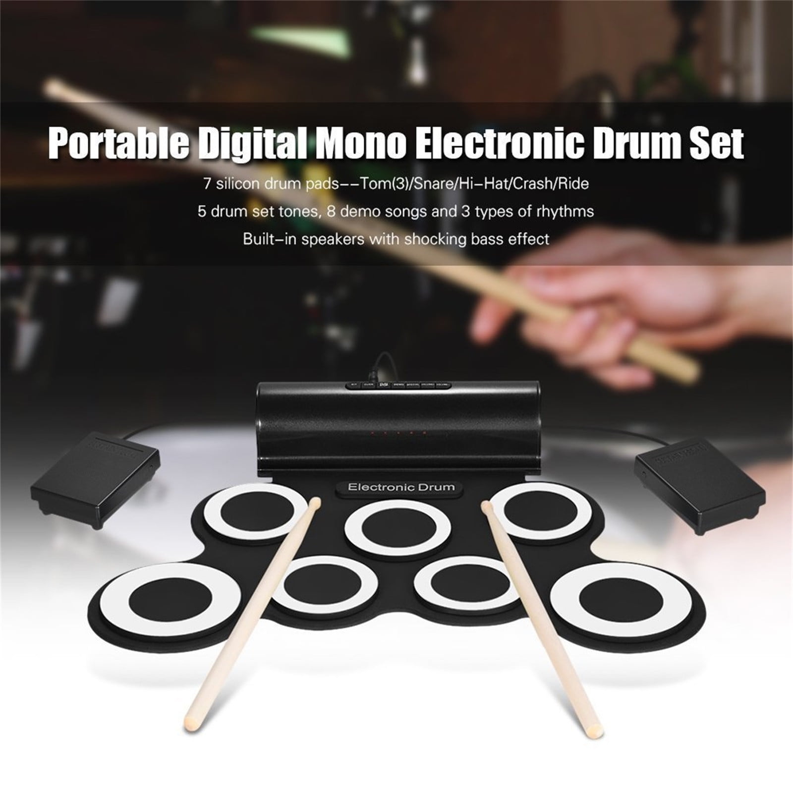 Konghyp Portable Roll Up Drum Kit – 7 Pad Hand Roll Drum Set, Electric ...
