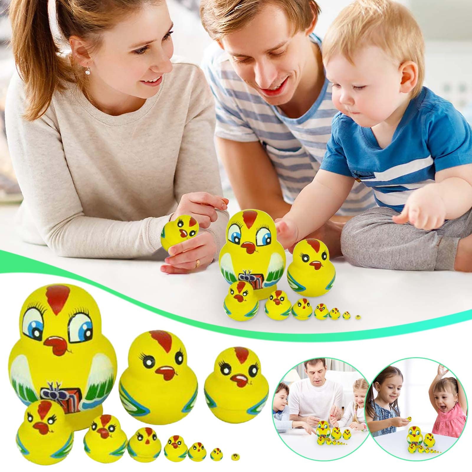 Konghyp Russian Nesting Dolls Set – 10pcs Wooden Yellow Matryoshka Toys ...