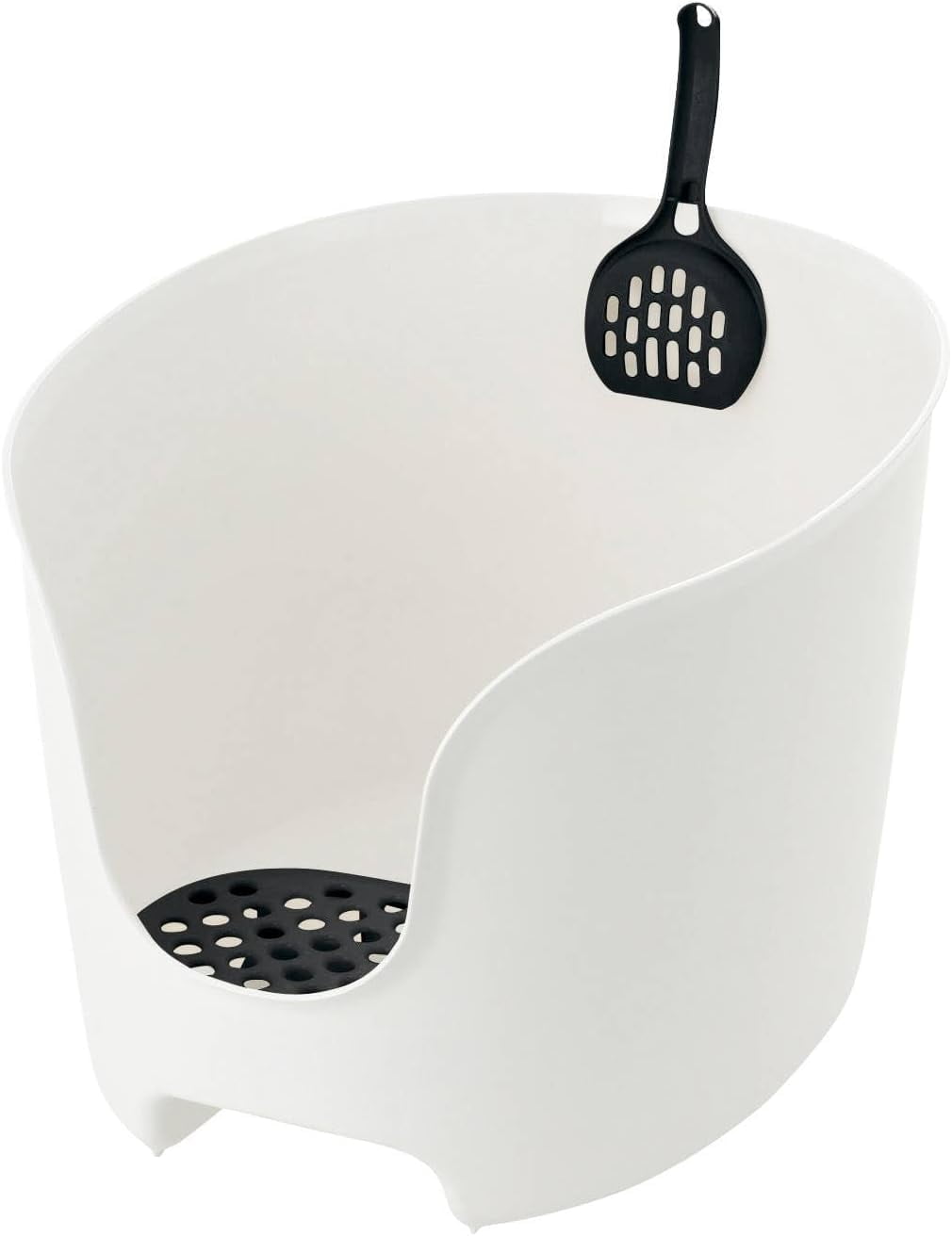 Kongque High Wall Cat Litter Box in White/Black - High Sides Waste Box ...