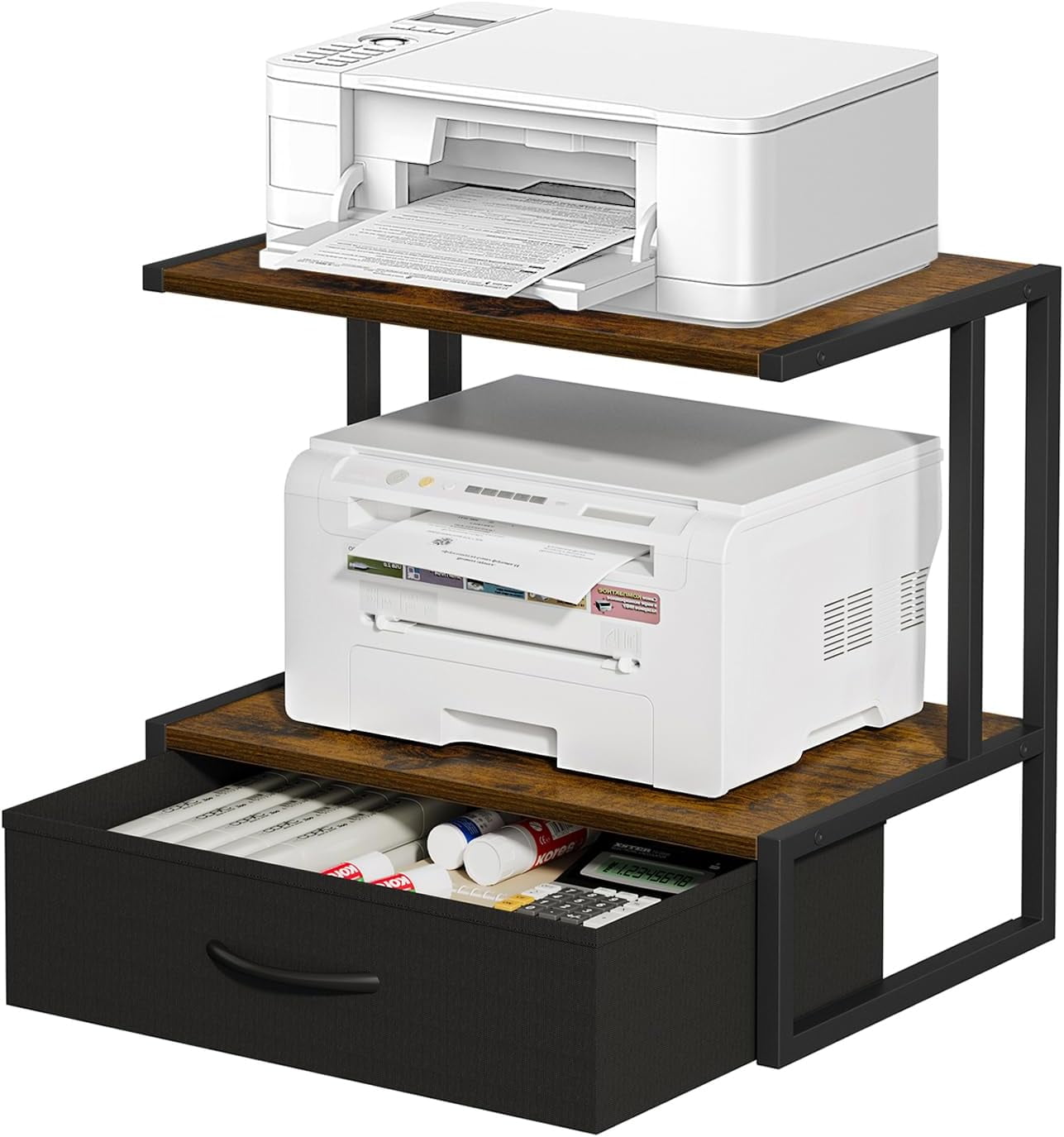Kongque Printer Stand with Storage for Desk, with Fabric Drawer Desktop ...