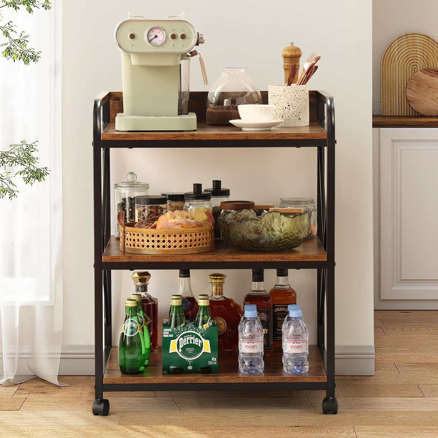 Kongque Rolling Kitchen Microwave Cart, 3 Tier Microwave Table Stand ...