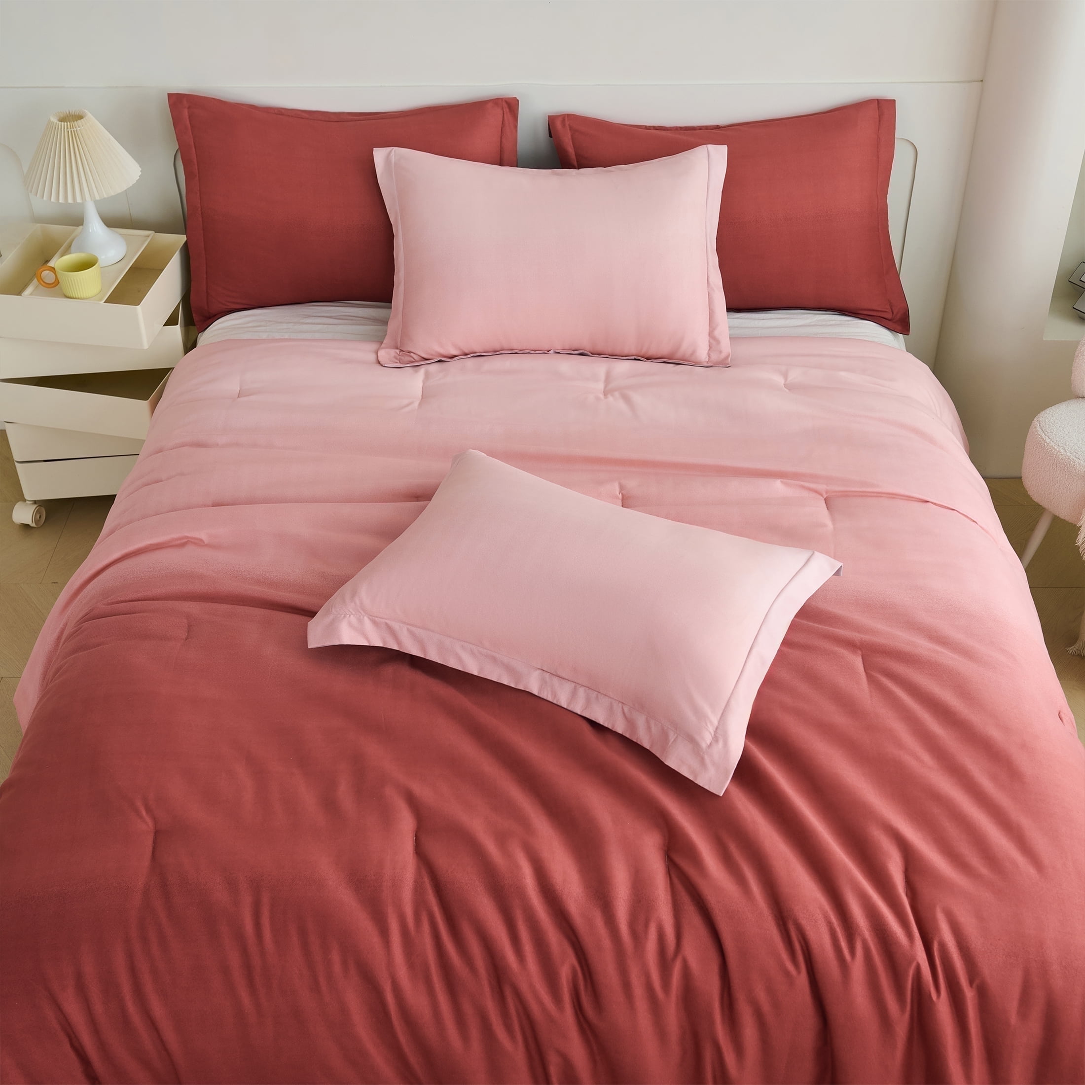 Koniroom 2 Pieces Gradient Blush Pink Grey Comforter Set Twin Size ...