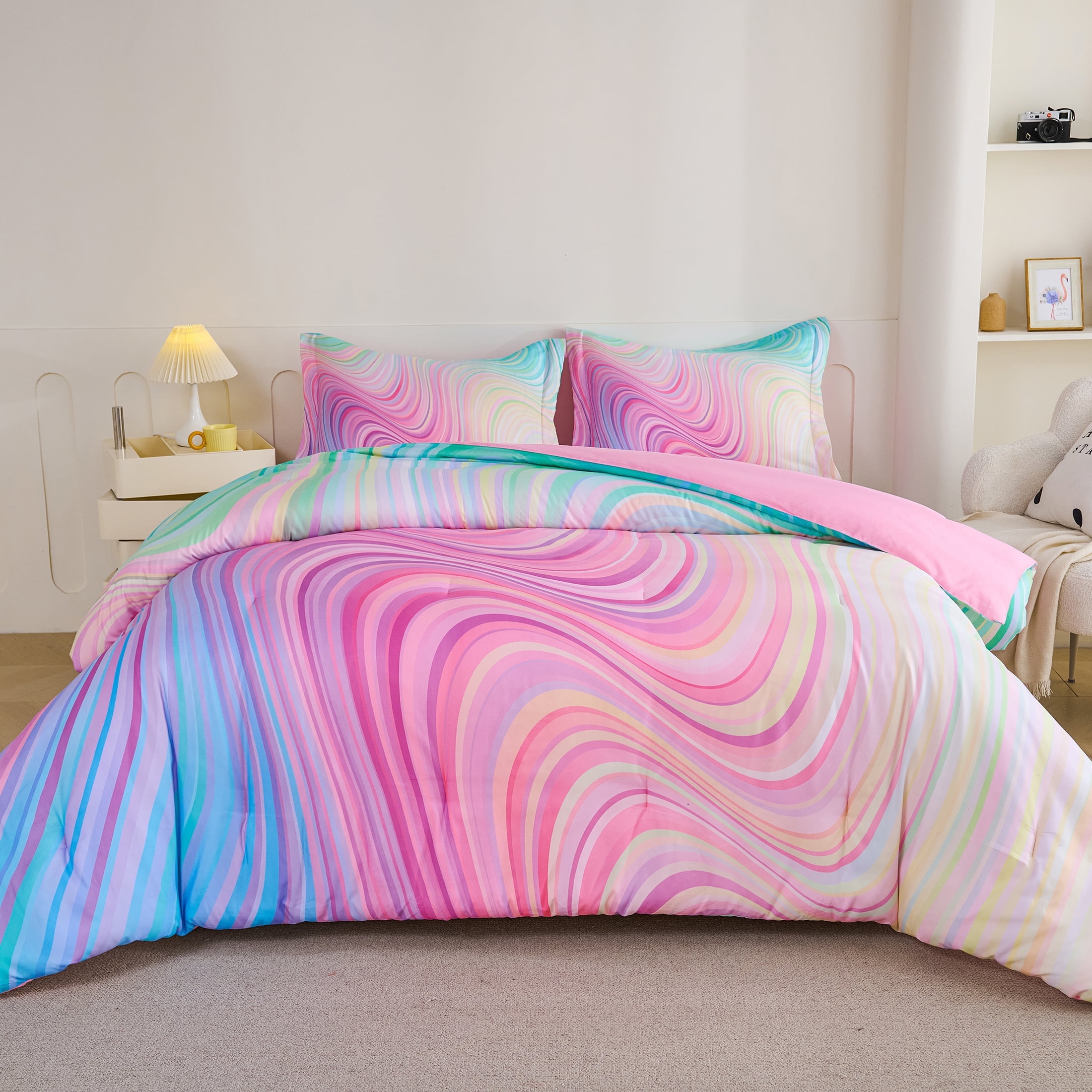 Koniroom 3-Piece Tie Dye Comforter Set, Blue Pink Purple, Kids Bedding ...