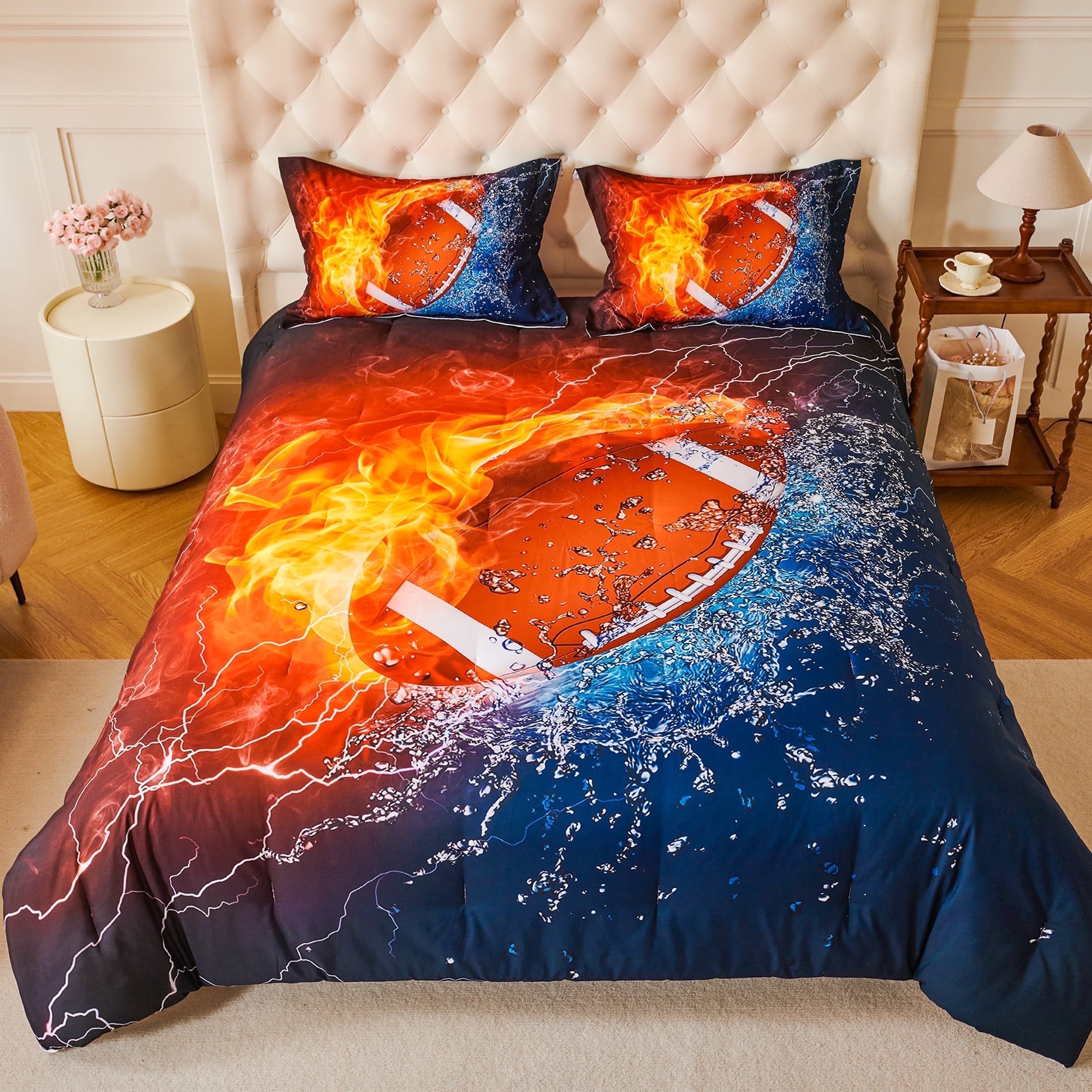 Koniroom 3-Piece Fire and Water Football Comforter Set Full Size for ...