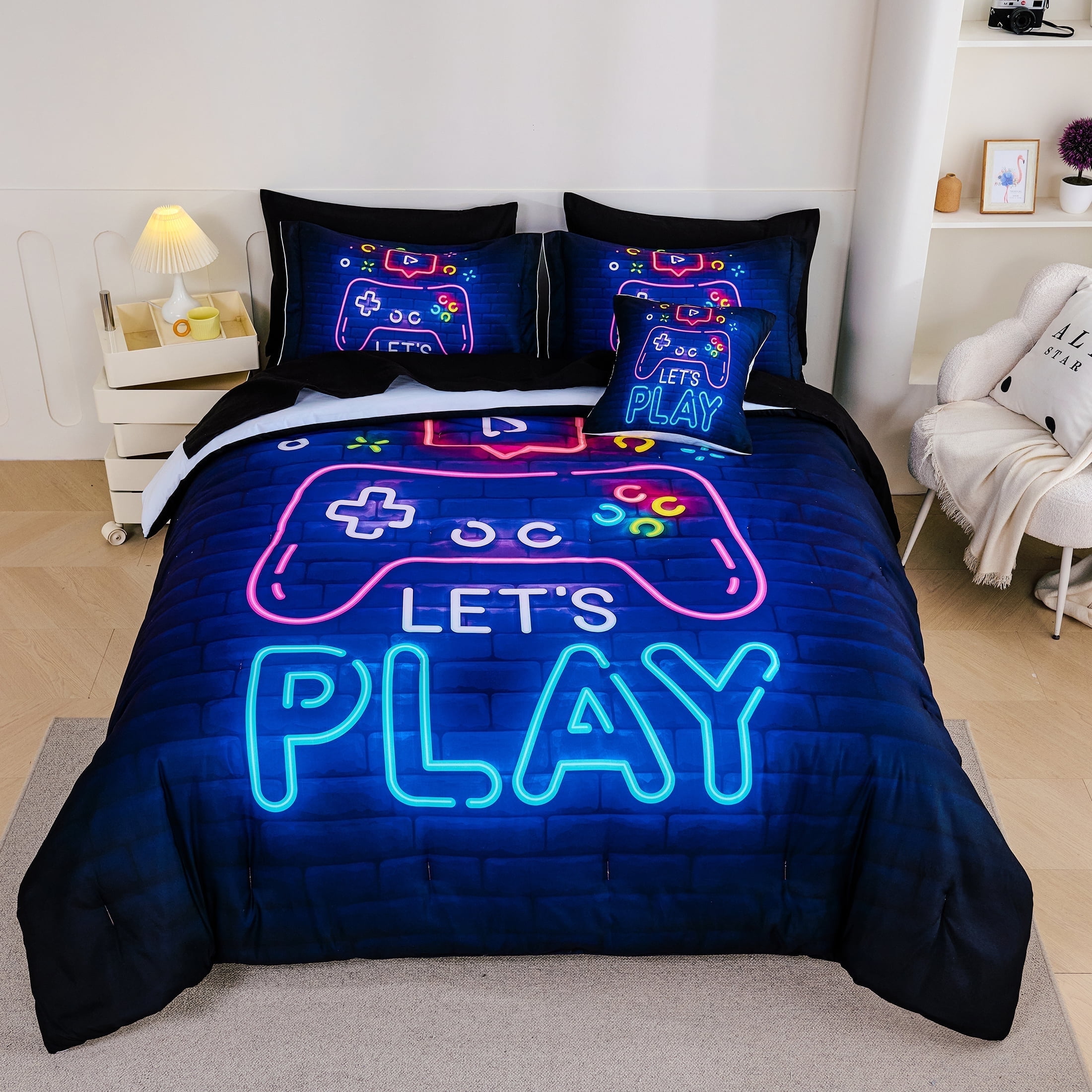 Koniroom 6 Pieces Neon Gamer Comforter Set Twin Size for Boys, Kids ...