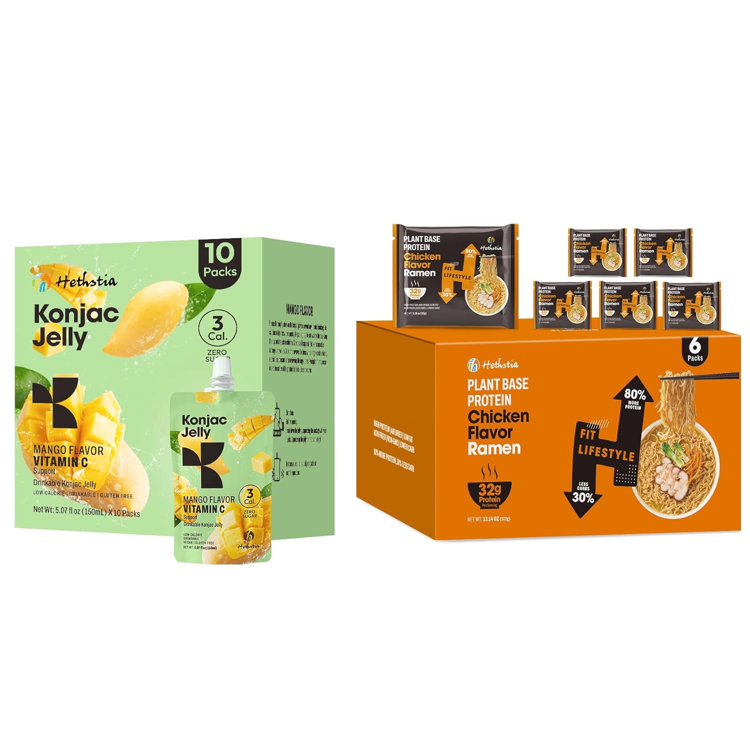 Konjac Jelly Mango Flavor 10 Pouches & High-Protein Ramen Chicken 6 ...