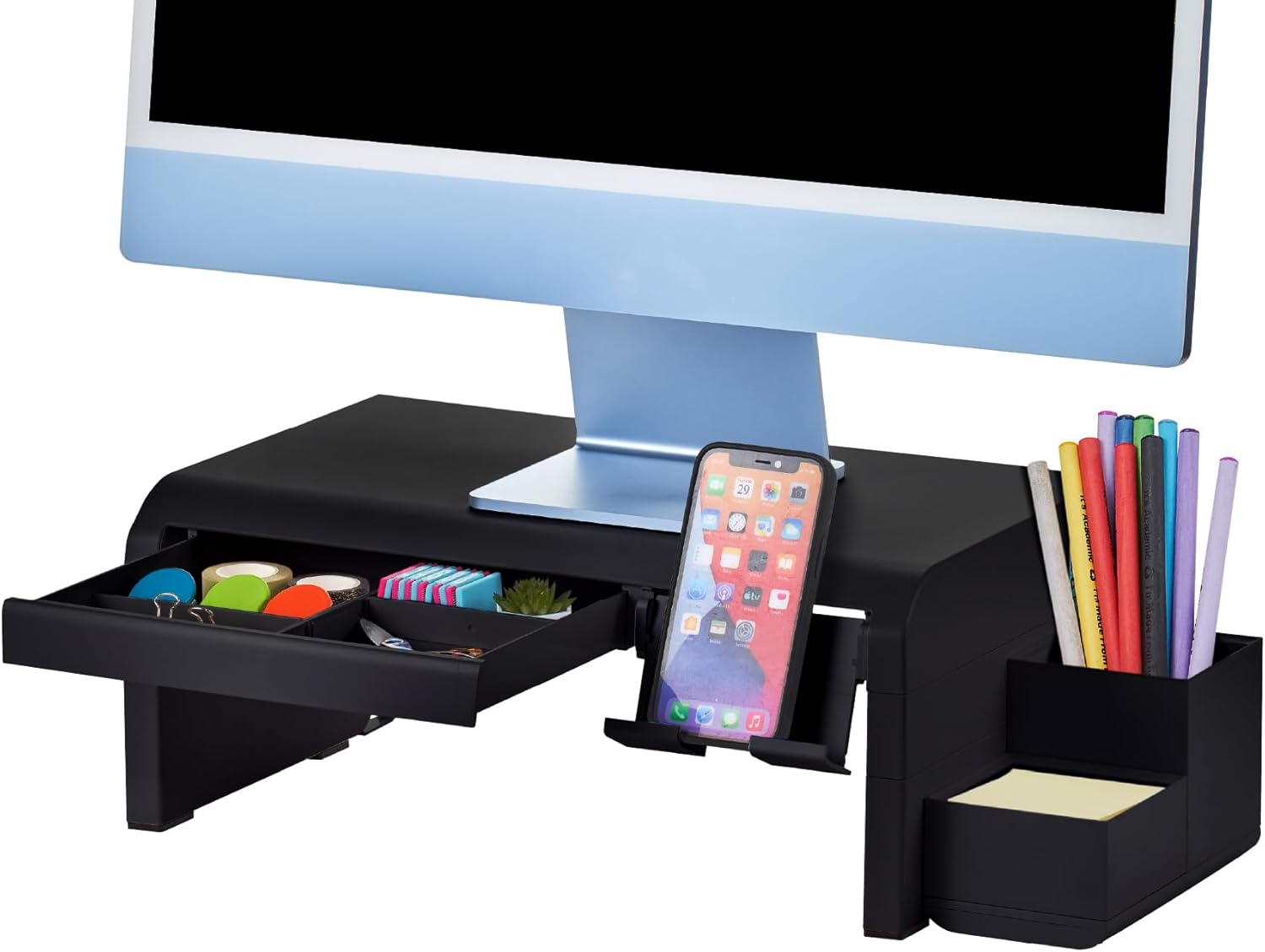 Konnect Adjustable Monitor Riser with Drawer, Cell Phone Stand & Pencil ...